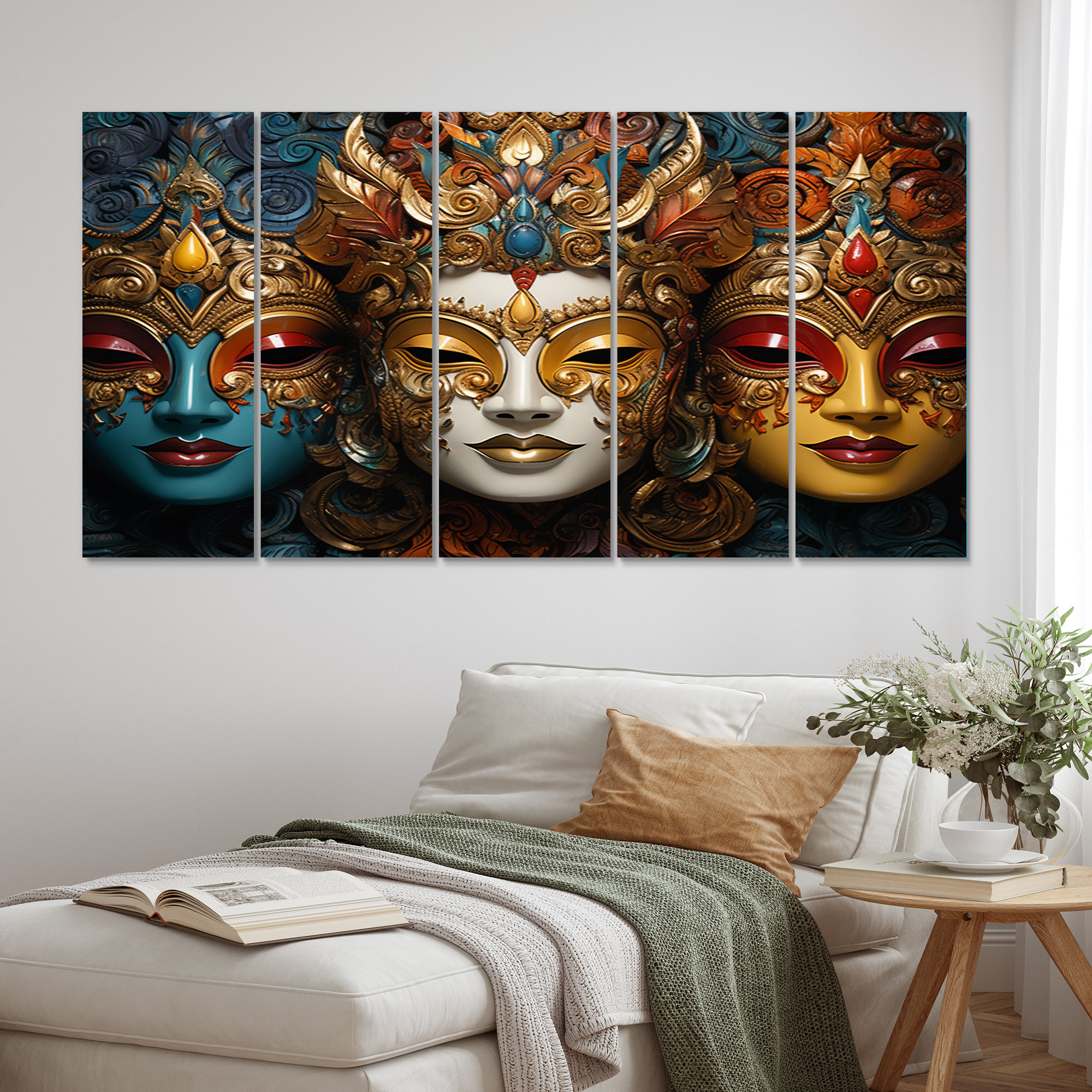 House of Hampton® Traditional Thai Masks - 5 Piece Wrapped Canvas Print ...