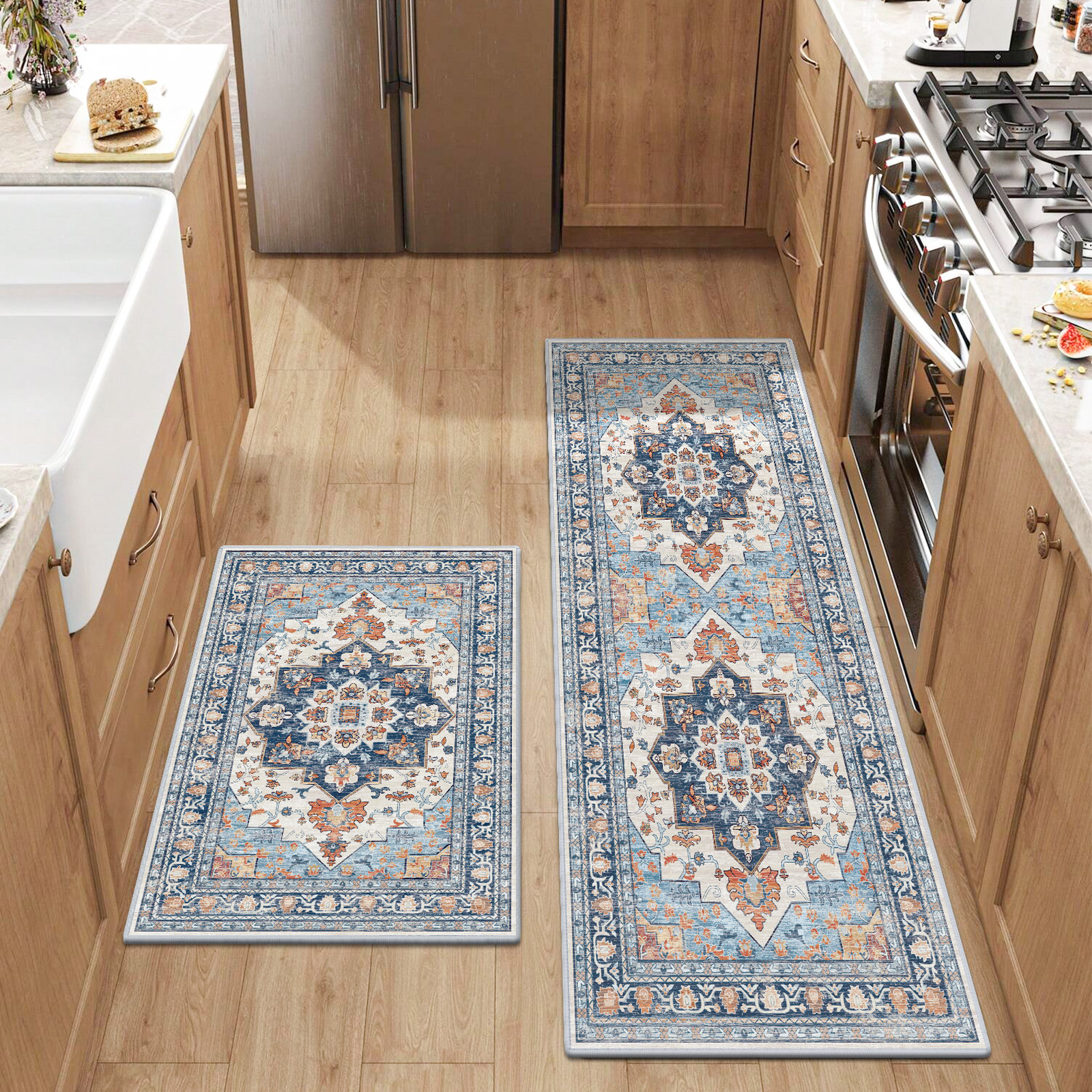 Bungalow Rose Washable Non Slip Kitchen Rug Kitchen Mat (Set of 2 ...
