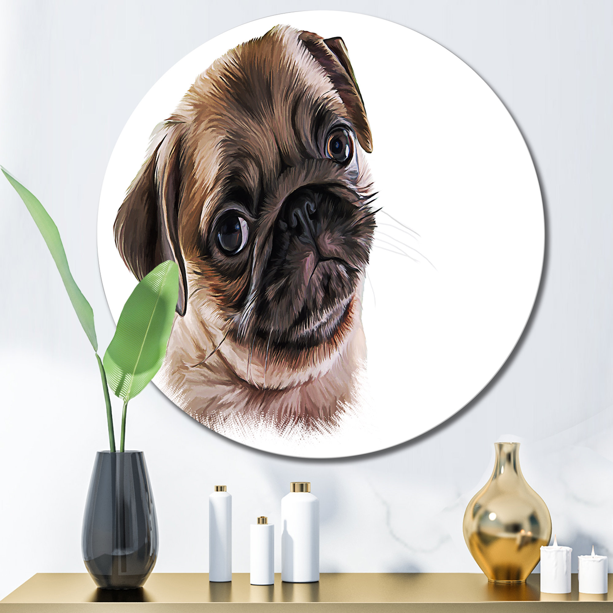 Red Barrel Studio Portrait Of A Pug - Traditional Metal Circle Wall Art ...