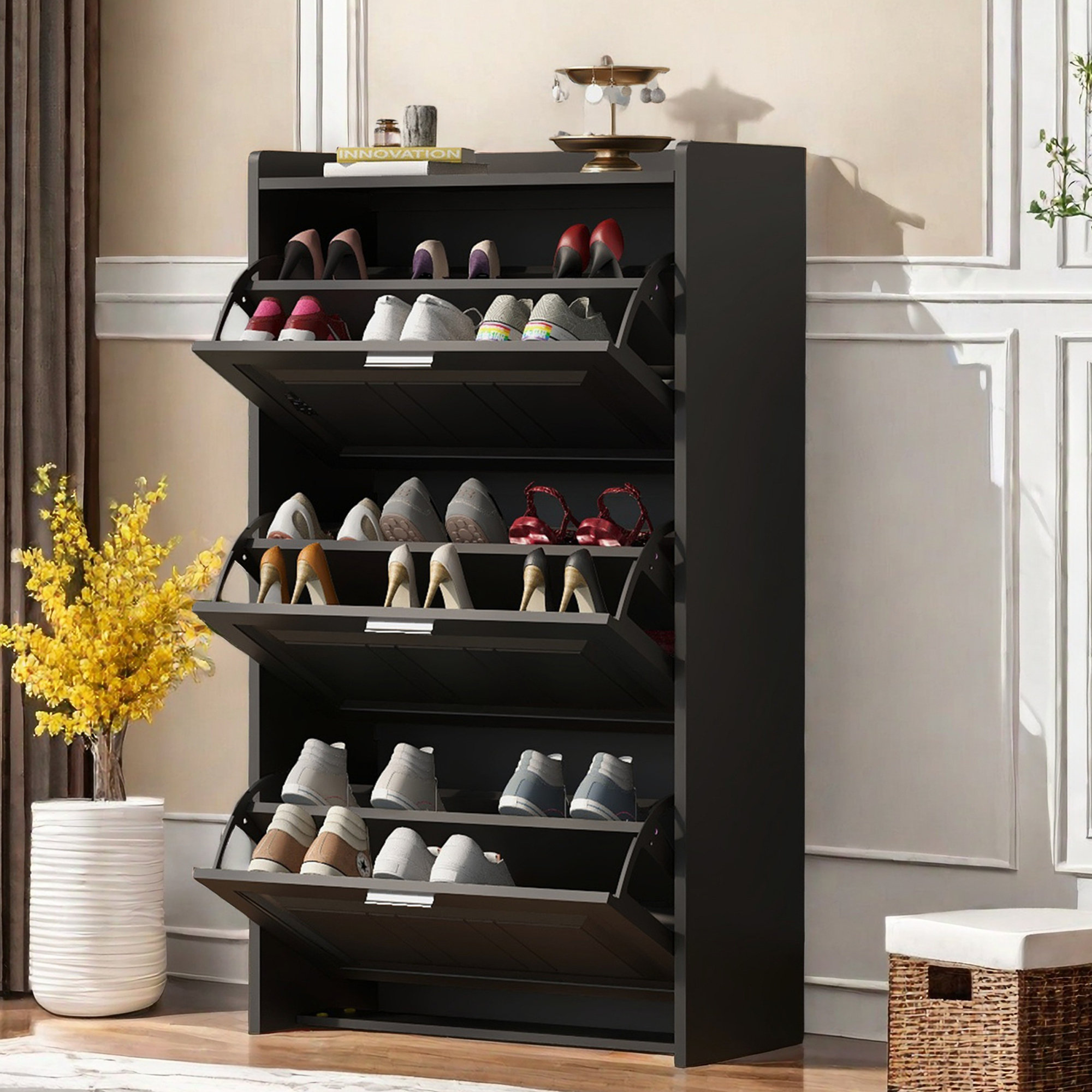 Hokku Designs Shoe Cabinet With 3 Flip Drawers, Shoe Rack Adjustable ...