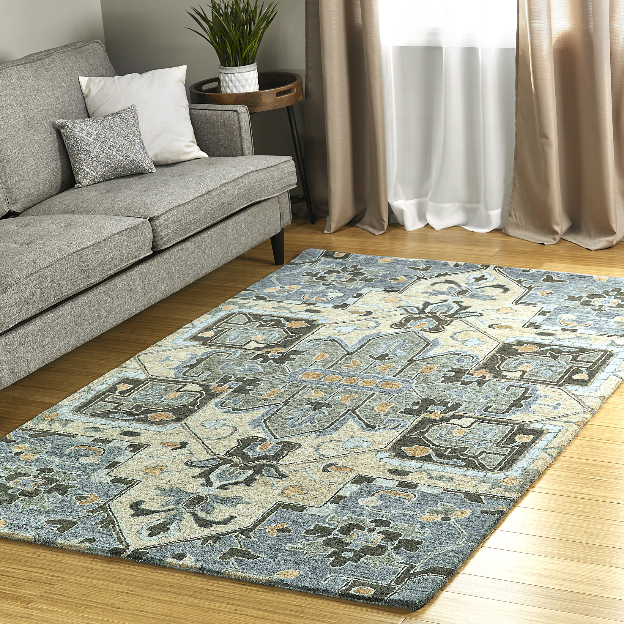 Charlton Home Aileigh Hand-Tufted Wool Blue/Grey/Beige Area Rug ...