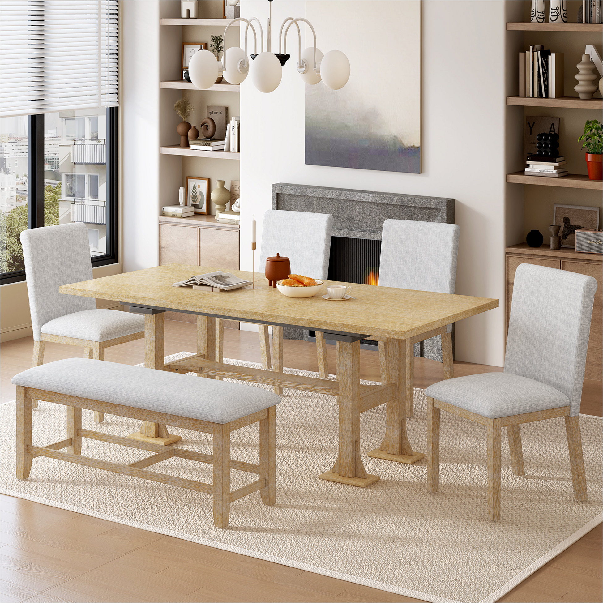 Ophelia & Co. Farmhouse 76Inch 6-Piece Extendable Dining Table Set ...