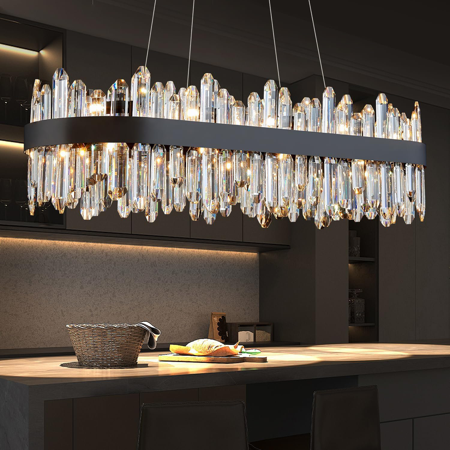 Everly Quinn Modern Rectangular Crystal Chandelier With 20 Lights ...