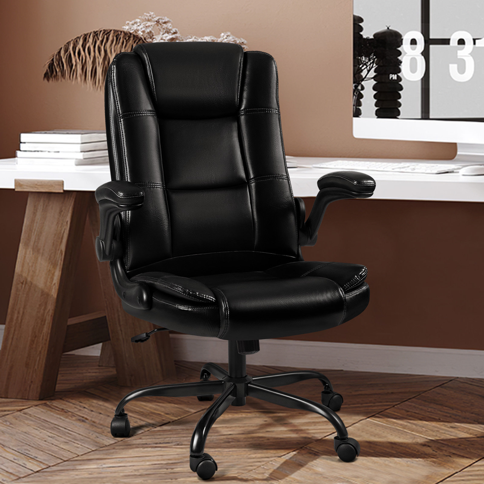Inbox Zero Big and Tall Office Chair with Padded Flip Up Arms Computer Desk Chair Ergonomic High Back Lumbar Support Home Office Chair Inbox Zero