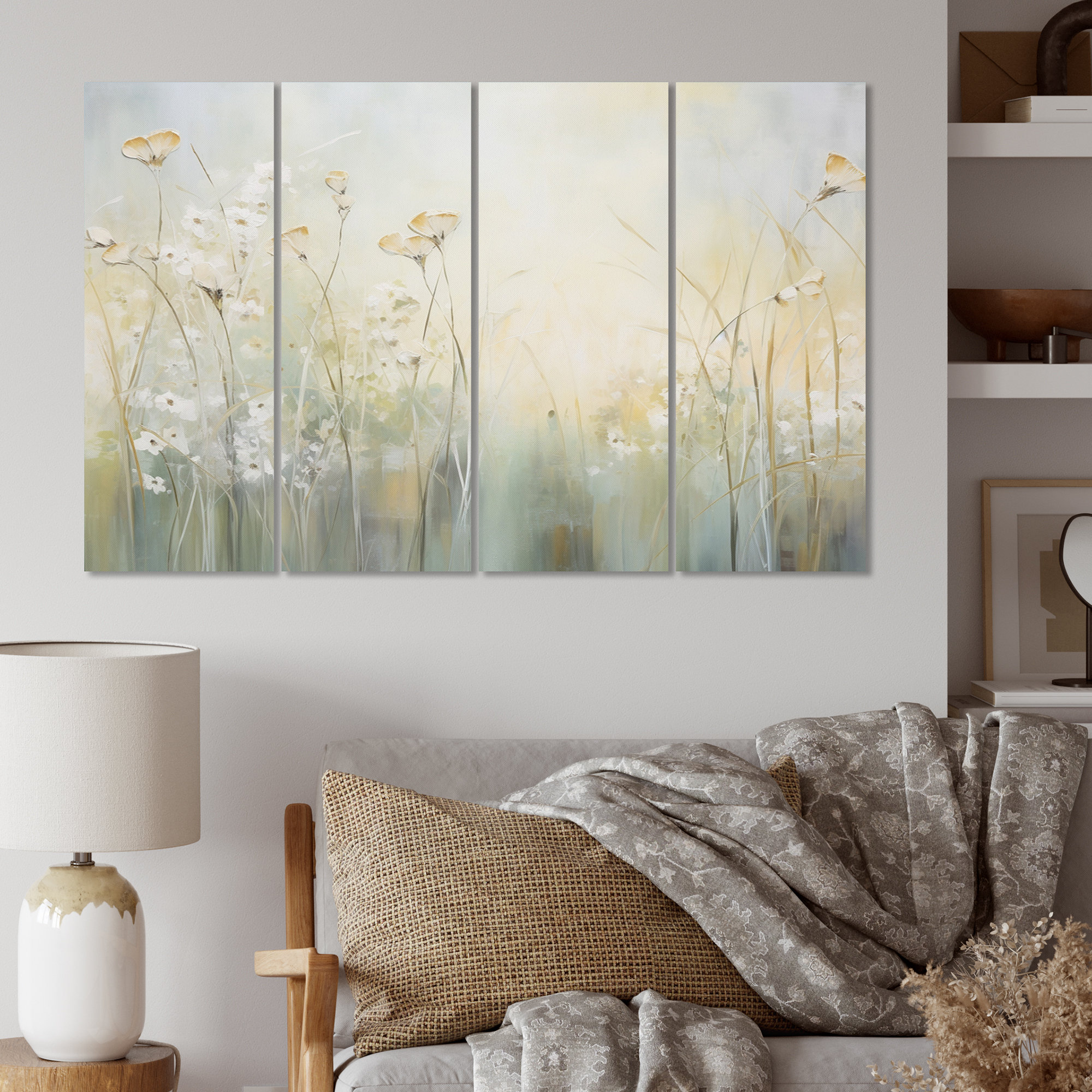 Design Art Green Beige Serene Meadows I - Abstract Botanicals Metal ...