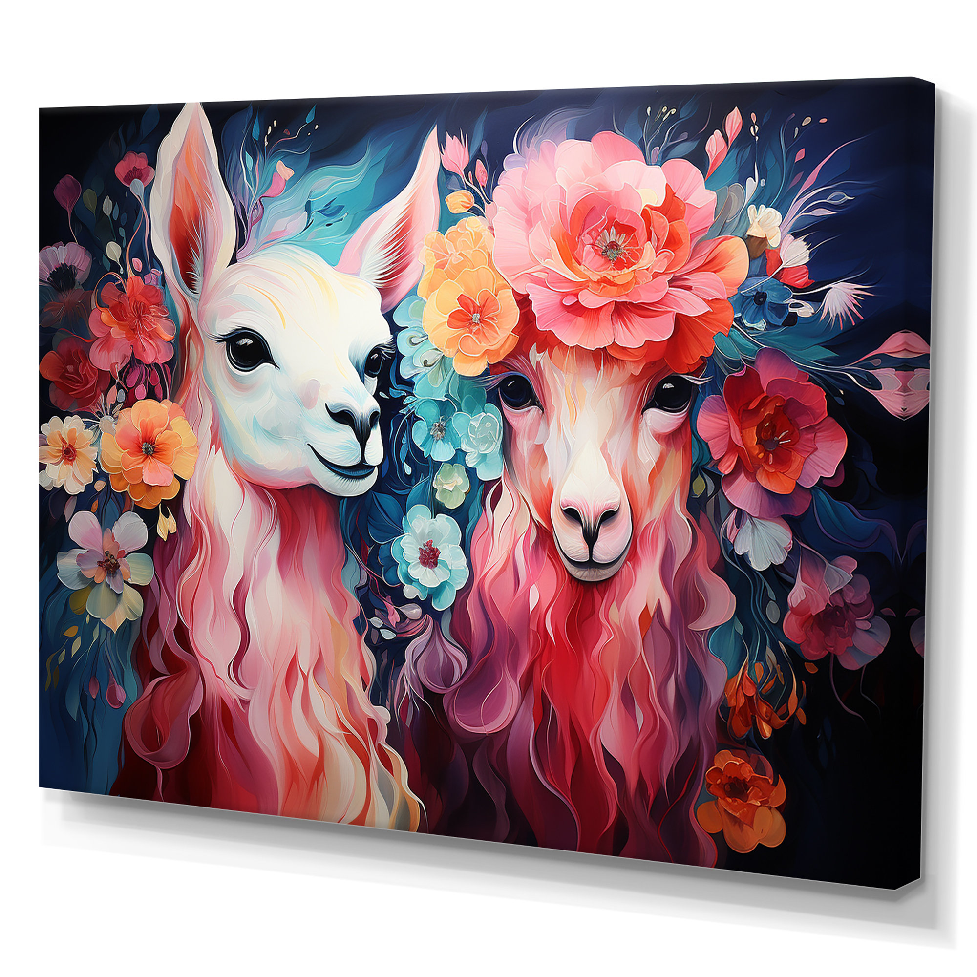 Bungalow Rose Pink Fluffy Alpacas Floral Portrait - Alpaca Wall Art ...