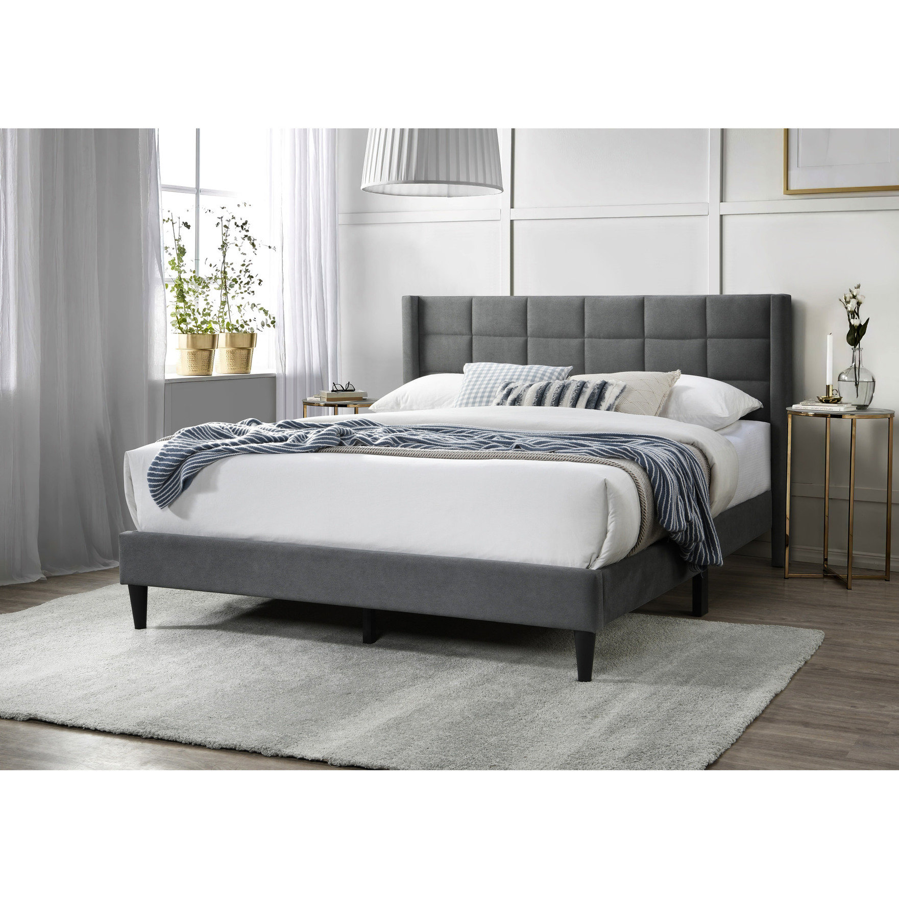 Latitude Run® Contemporary Queen Bed Frame, Charcoal Linen, Robust ...