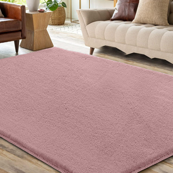 17 Stories Razna Solid Colour Machine Woven Hand Knotted Pink Area Rug ...