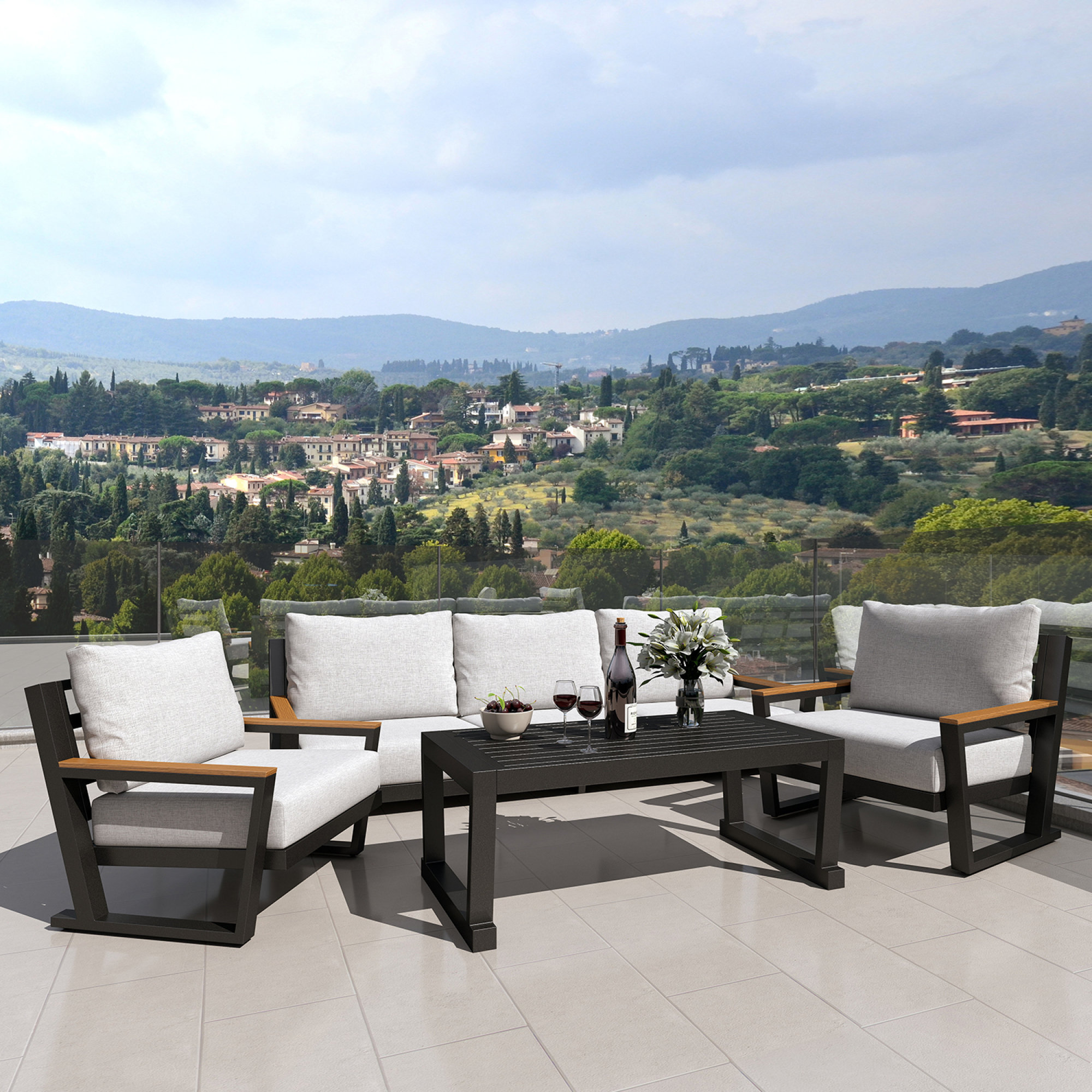 Latitude Run® Aluminum Outdoor Furniture Set with Sectional Sofa and ...