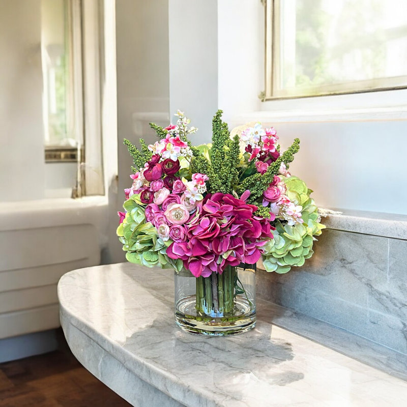 Primrue Hydrangea, Ranunculus, and Cherry Blossom Floral Arrangement in ...