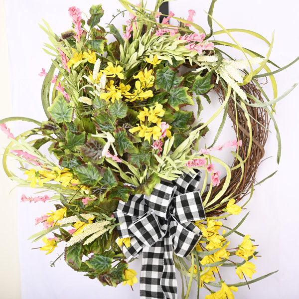 Primrue 26'' Spring Summer Ivy Blossoms Cluster Wreath for Front Door ...