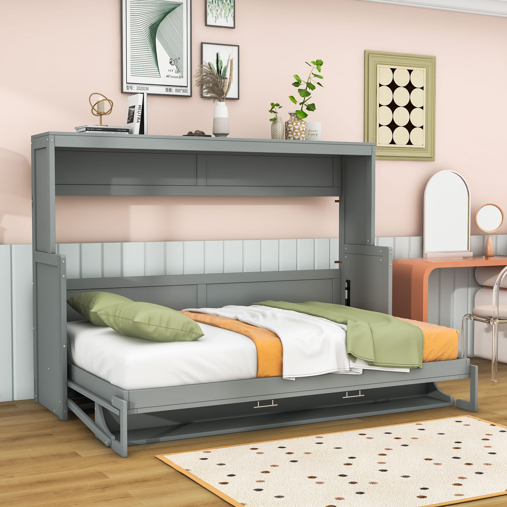 Red Barrel Studio® Castorena Wall Murphy Bed with Automatic Folding ...