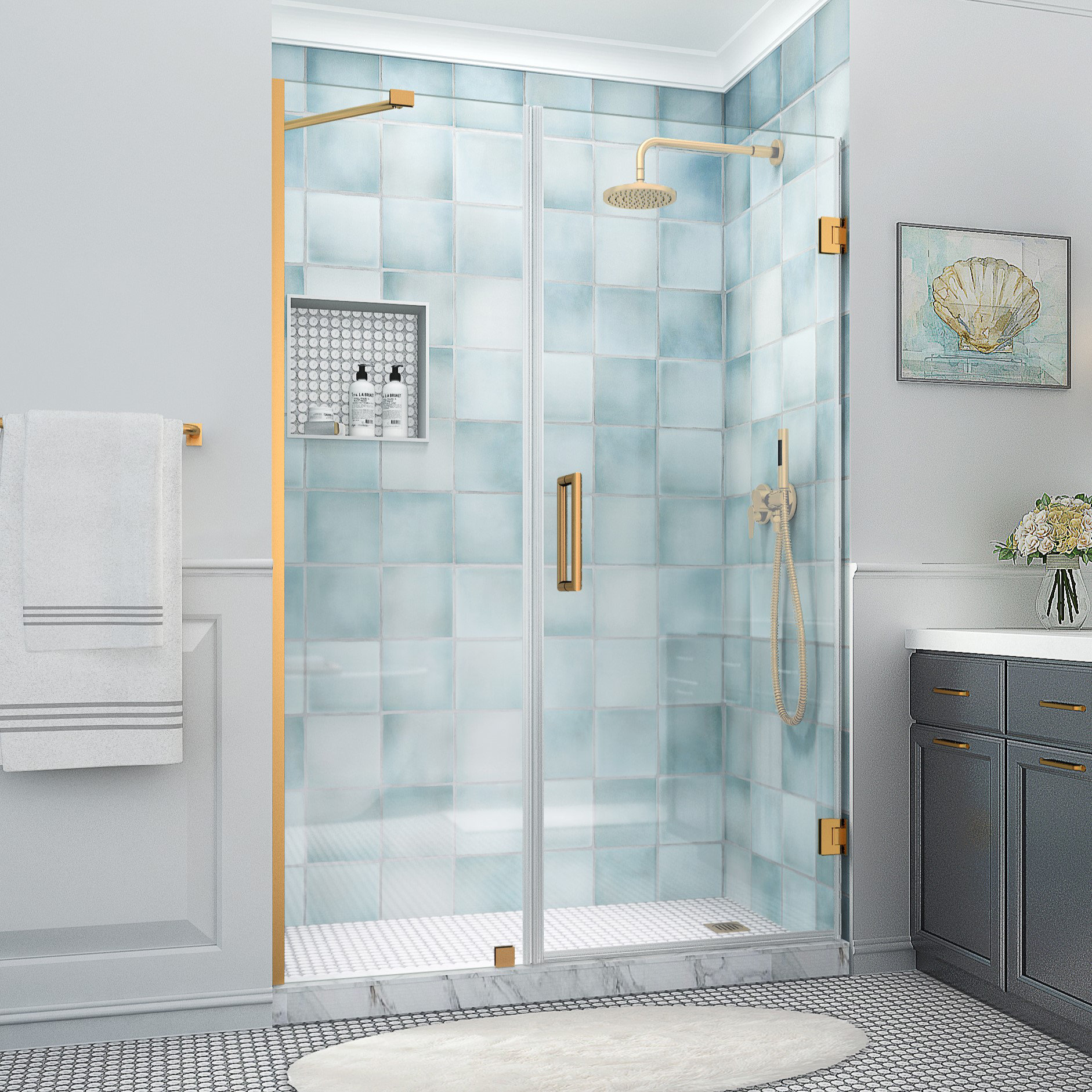 Aston Belmore XL 57.25" W x 80" H Hinged Frameless Shower Door with ...
