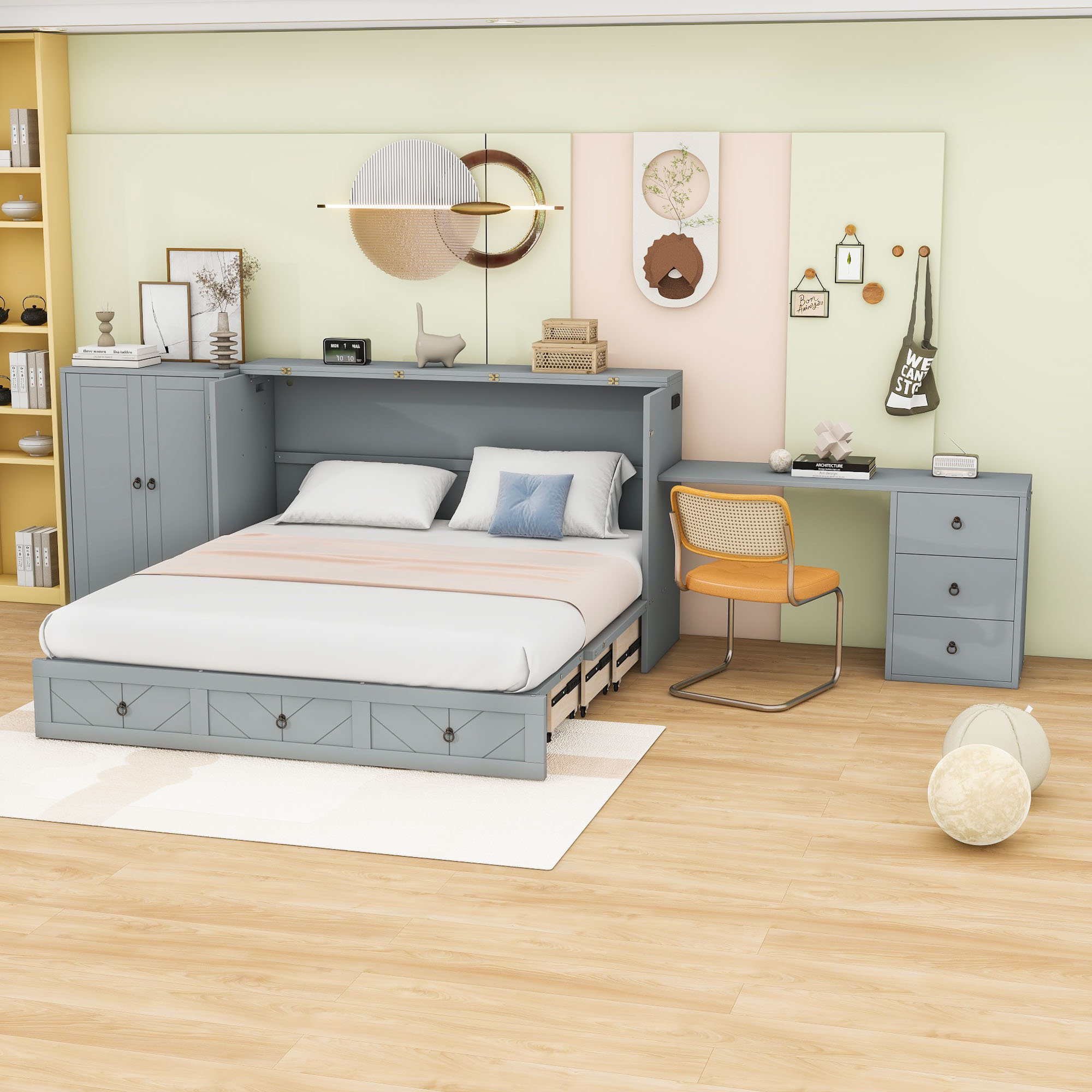 Red Barrel Studio Welsch Queen Size Murphy Bed with Integrated Storage ...