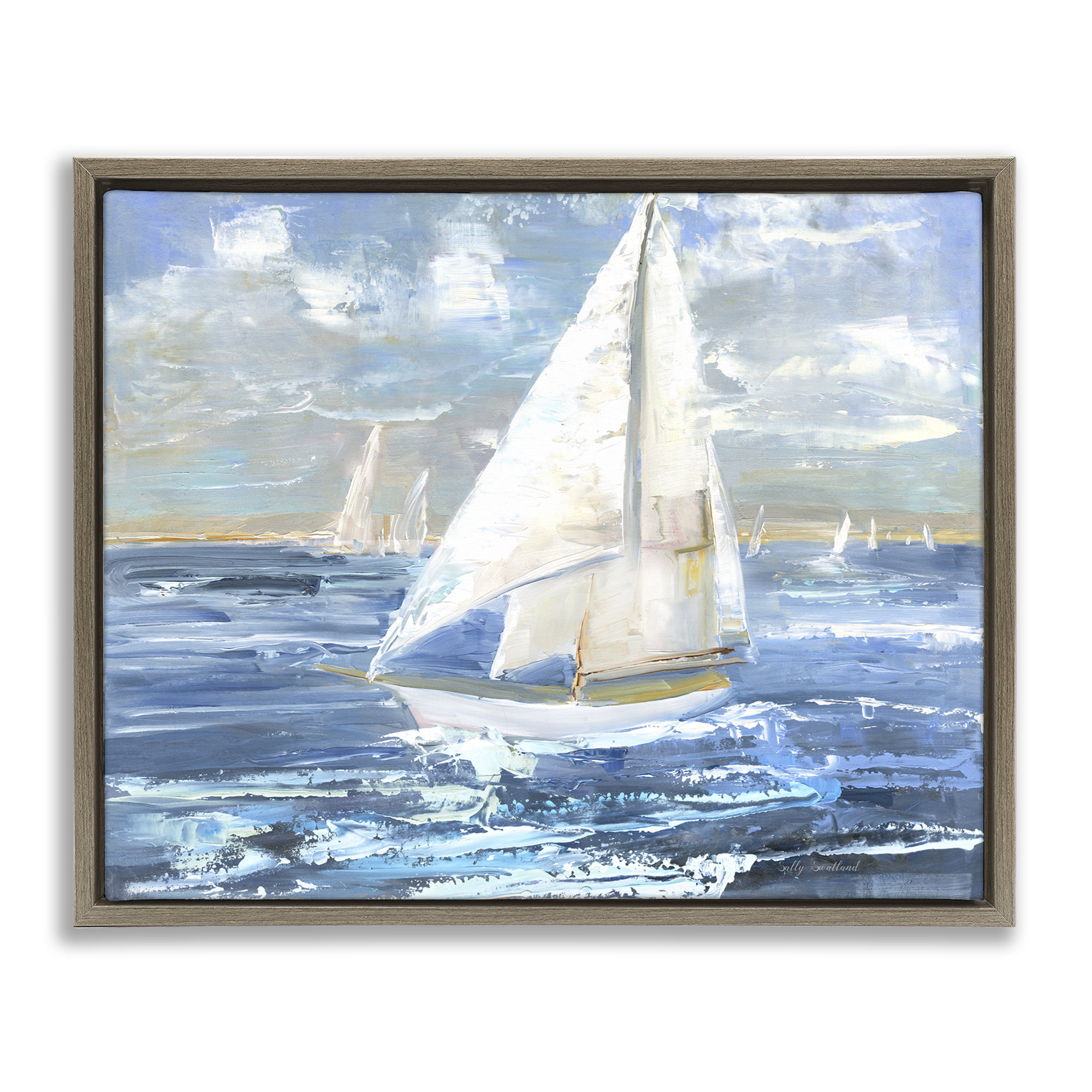 Breakwater Bay Sailing Choppy Waves Framed Floater Canvas Wall Art by ...