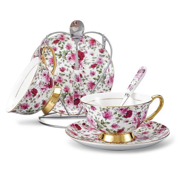 Panbado 7 Oz. Teacup & Saucer Set With Stand,Set Of 2 - Wayfair Canada