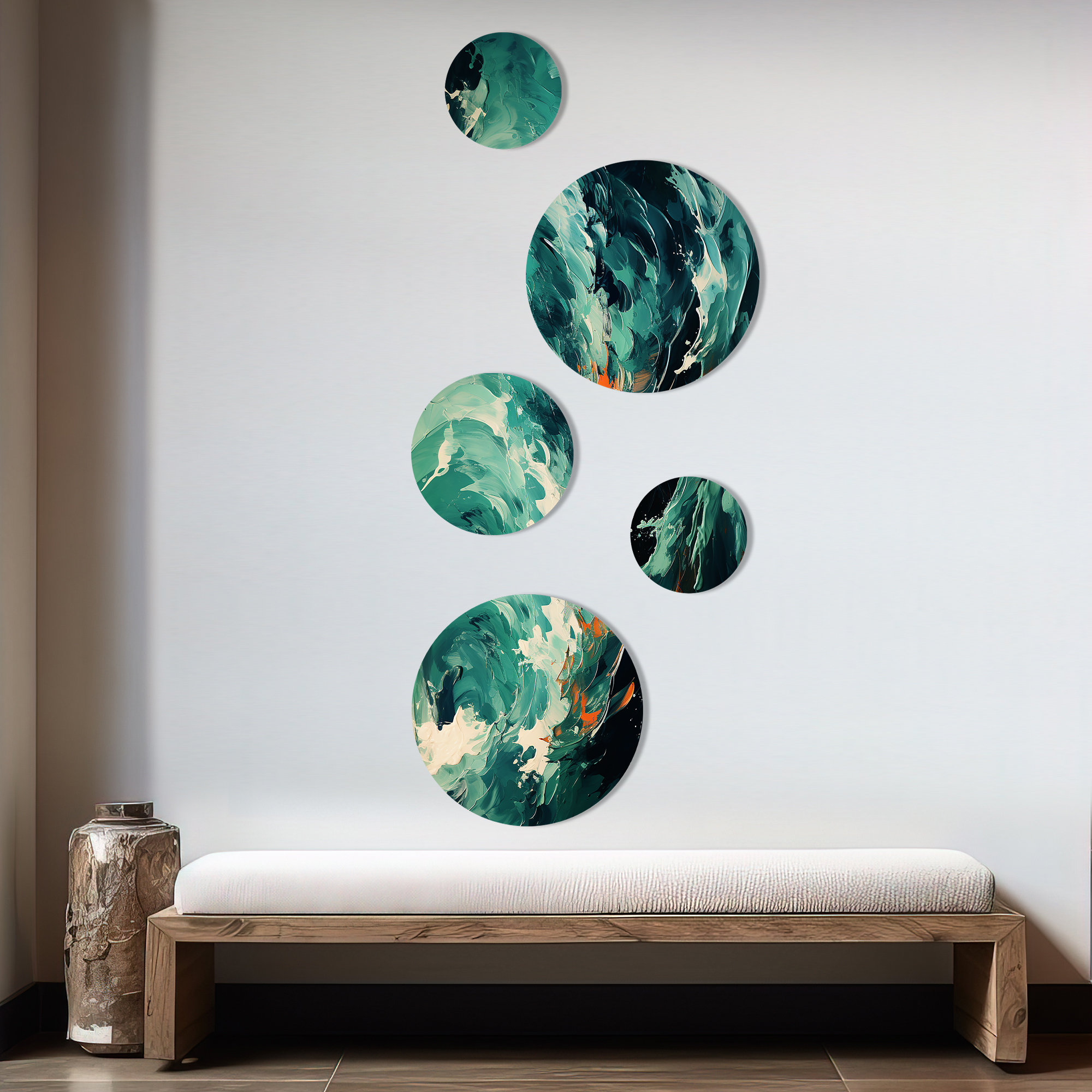 Beachcrest Home Rolling Surf Waves III - Waves Round Wall Art Set Of 5 ...