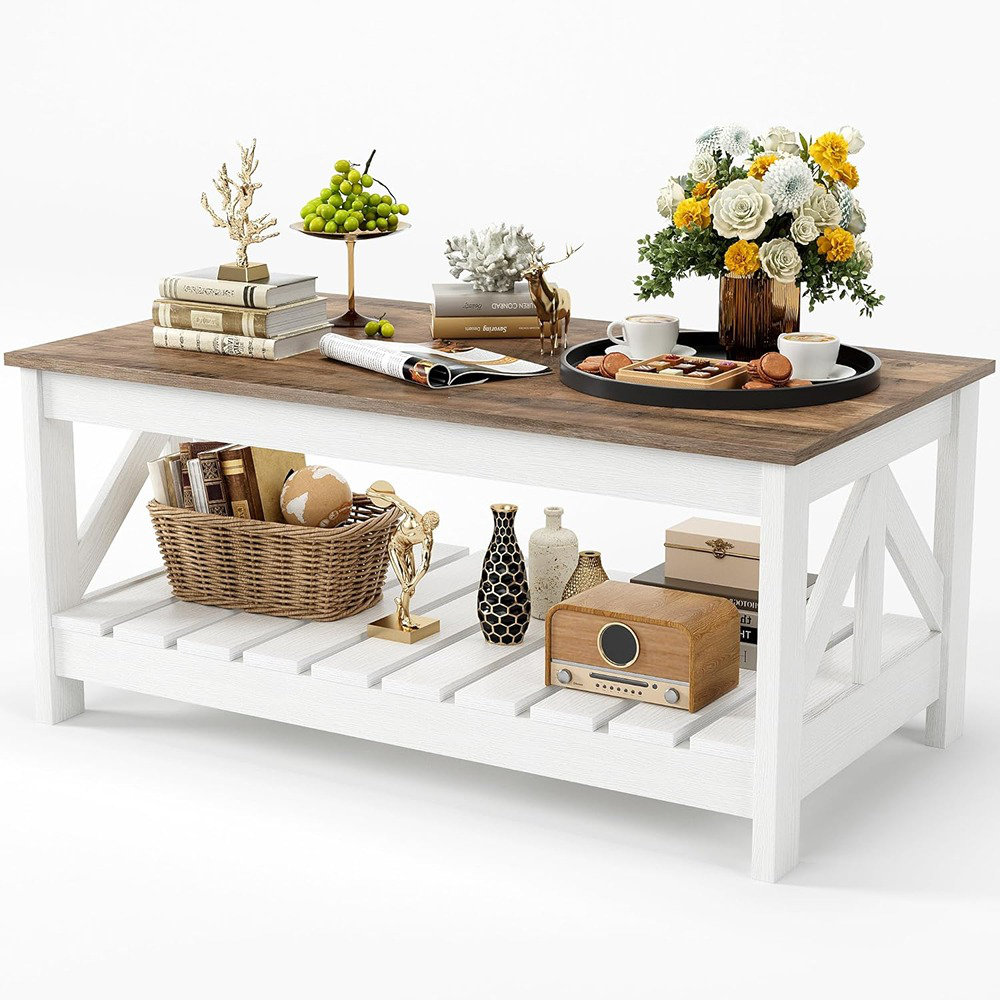 Ophelia & Co. 39” Farmhouse Coffee Table For Living Room, 2-Tier Modern ...