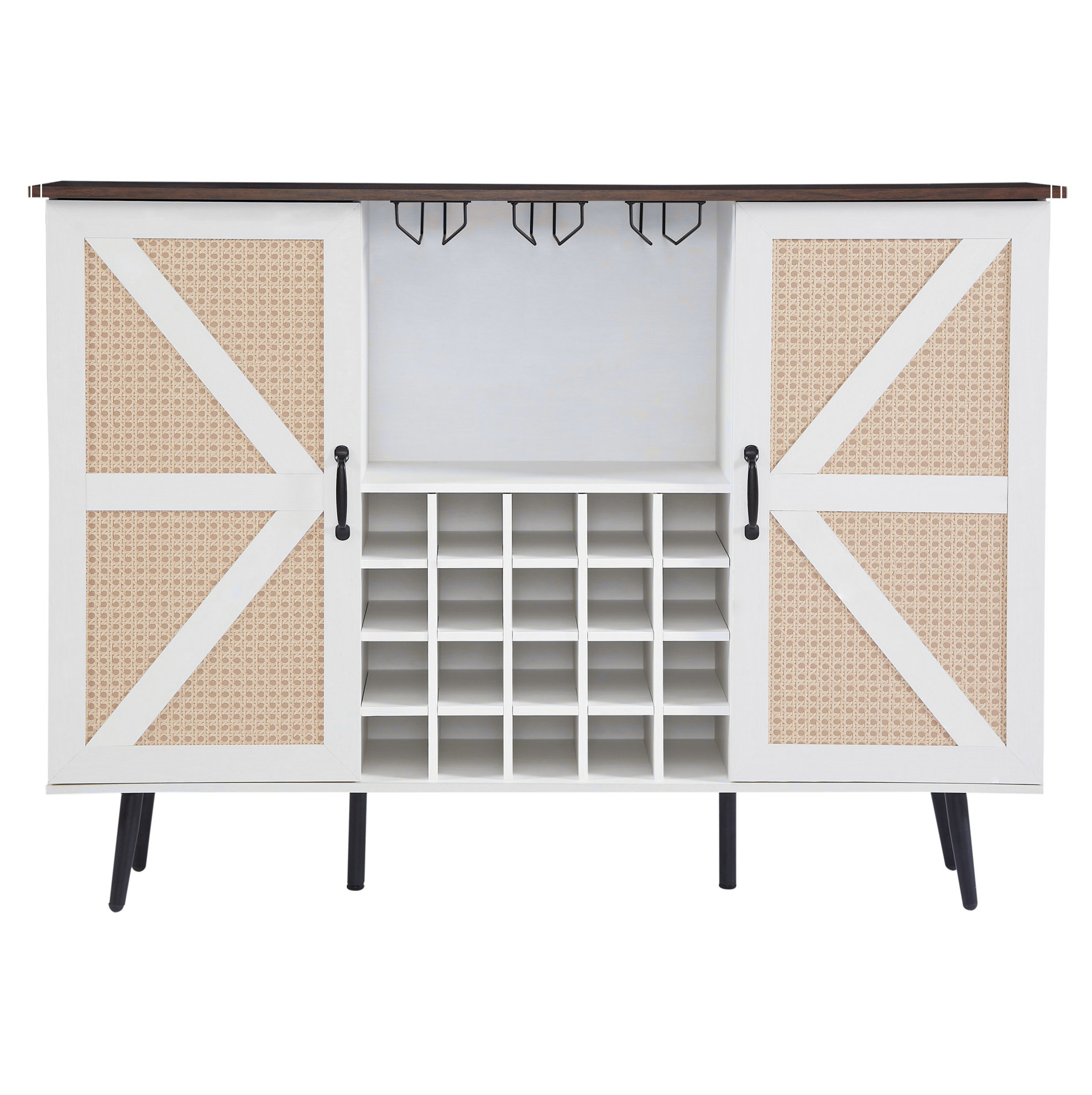 Bay Isle Home™ Oak Colour Faux Rattan Barn Door Wine Cabinet with Wine ...