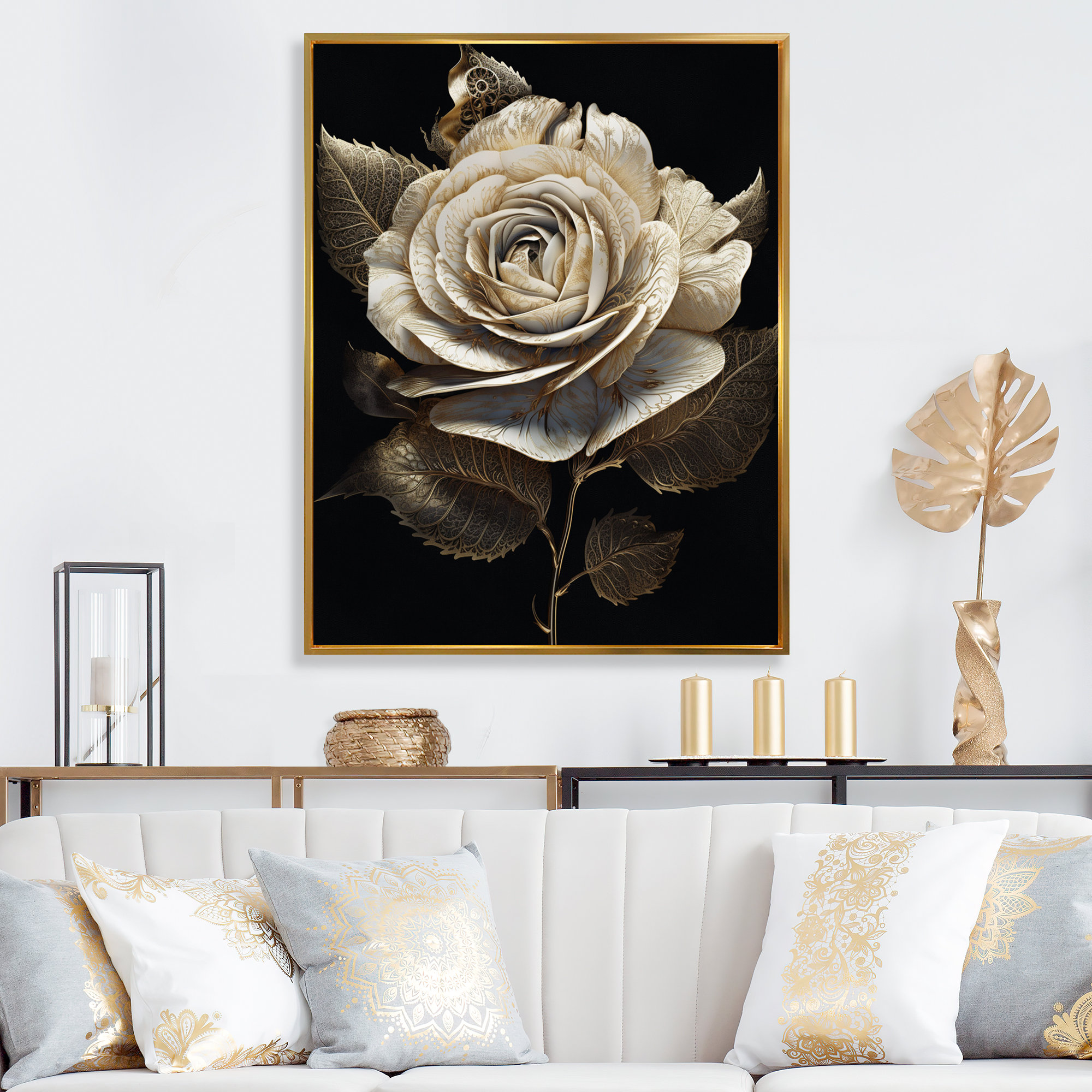 Winston Porter Retro White Rose Portrait On Black I | Wayfair