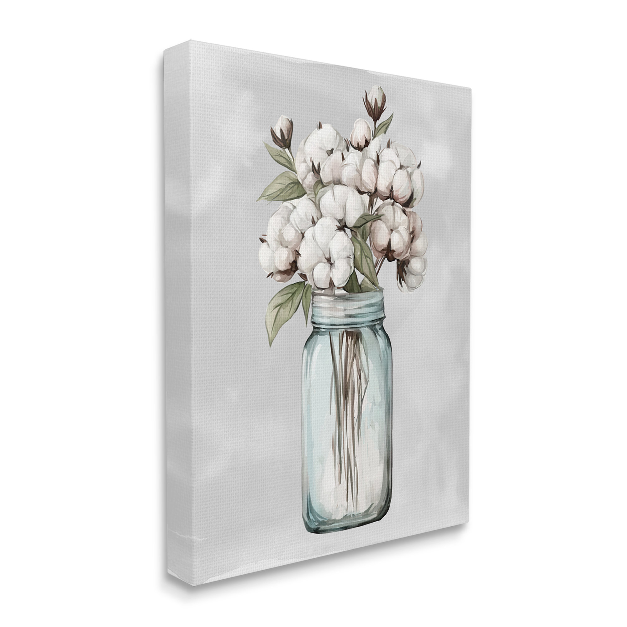 Stupell Industries Au-780-Canvas Cotton Flower Sprigs Farmhouse Jar On ...