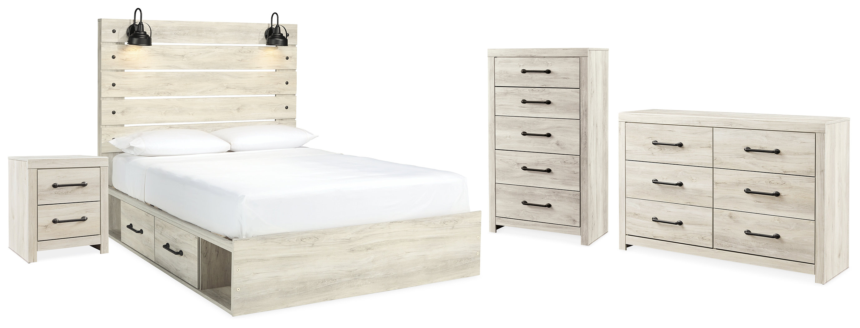 Gracie Oaks Cambeck Queen Panel Bed with Storage, Dresser, Chest and ...