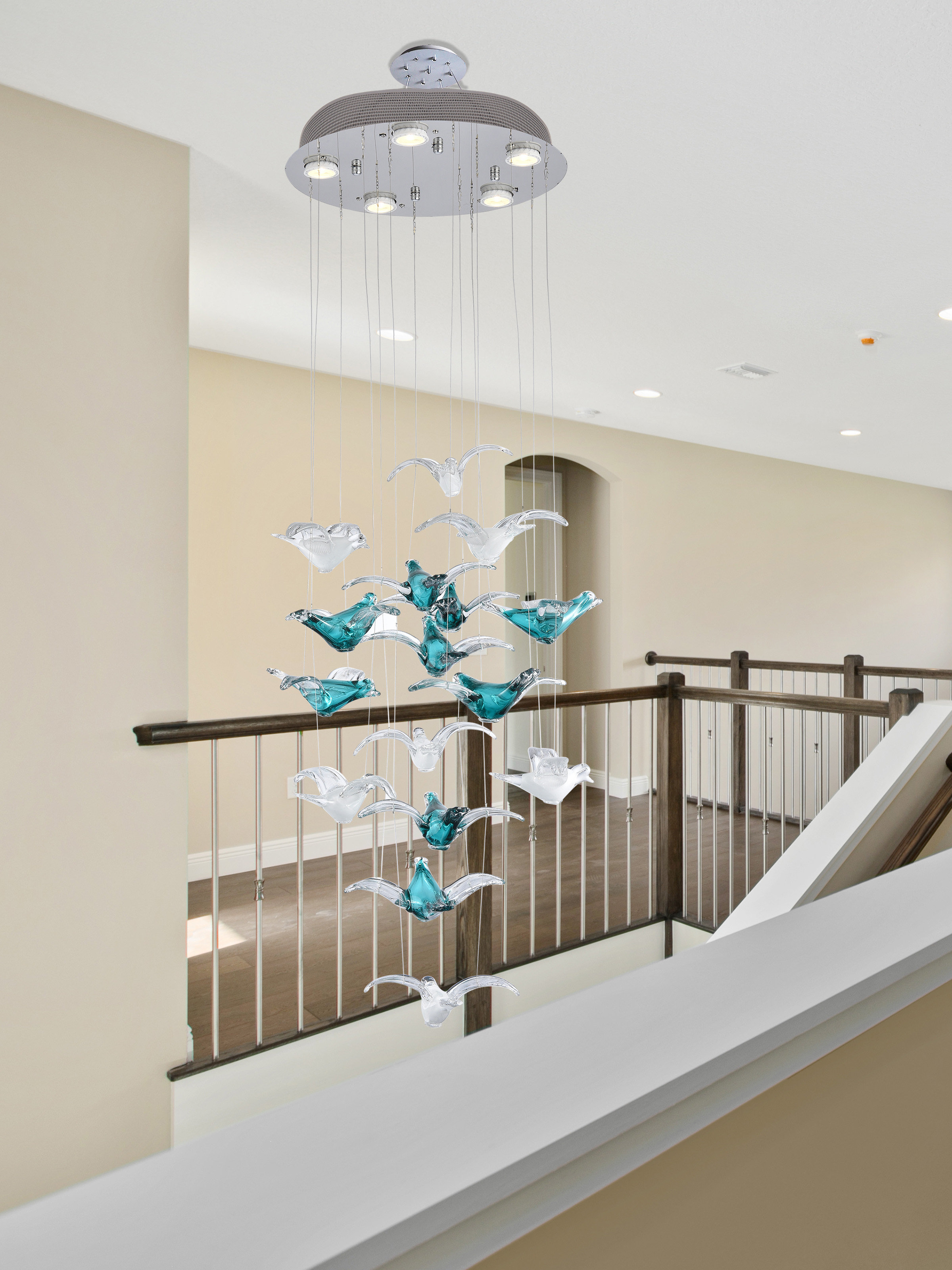 Red Barrel Studio® Flock Of Birds Hand Blown Art Glass Hanging Fixture ...