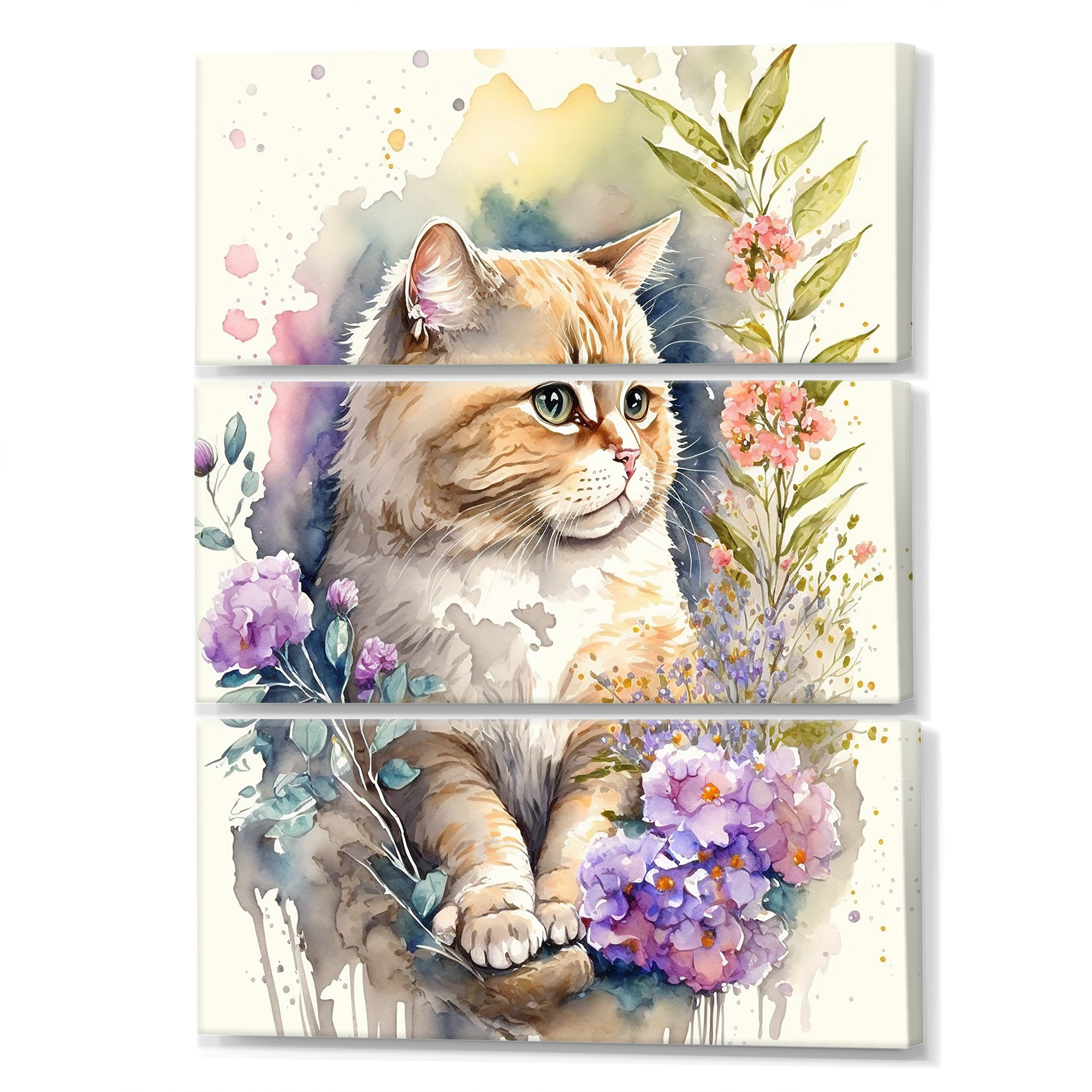 Winston Porter Little Kitten Surrounded By Colorful Flowers V On Canvas ...