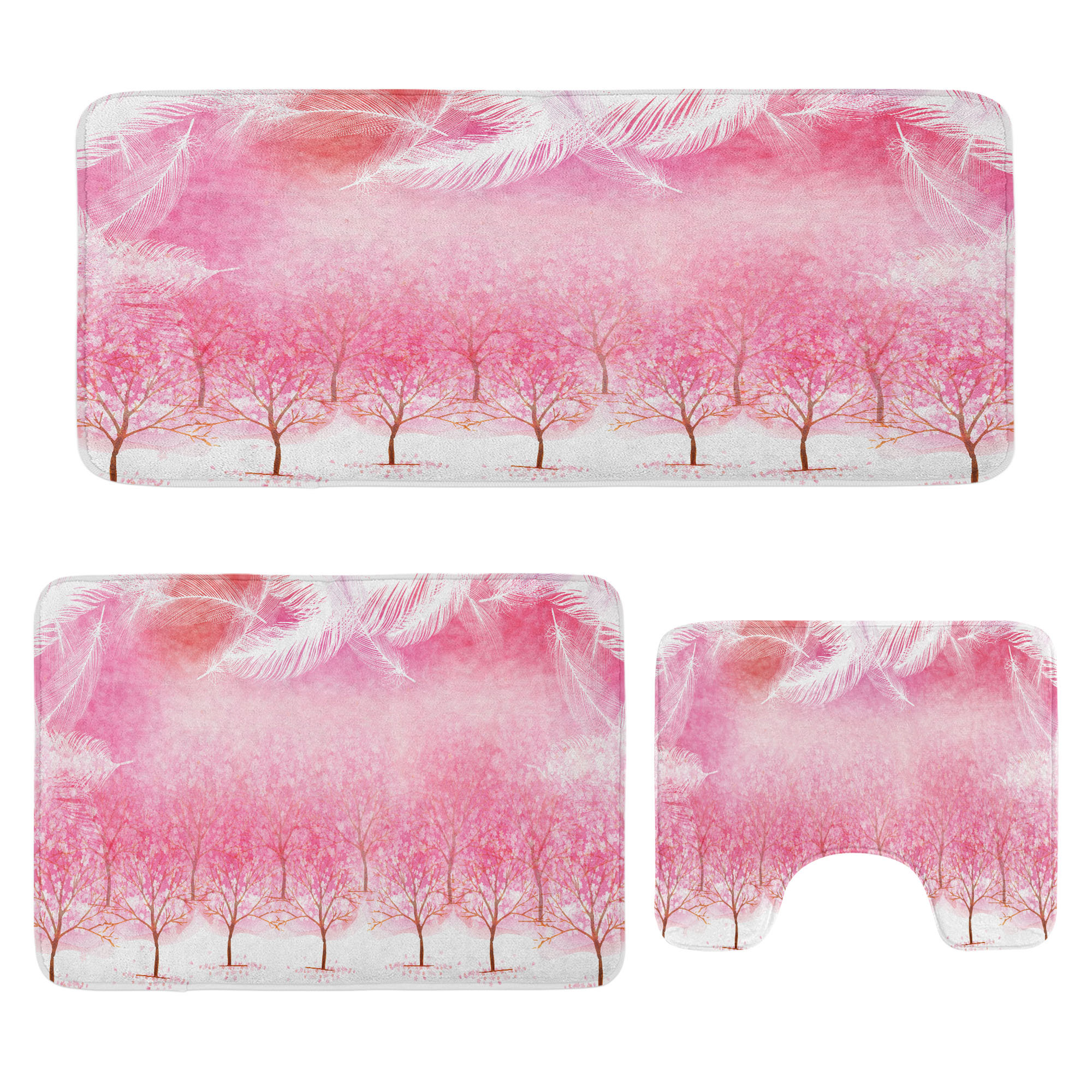 East Urban Home Pink Bathroom Rug Set 3 Pieces U-Shape & Rectangle Mats ...