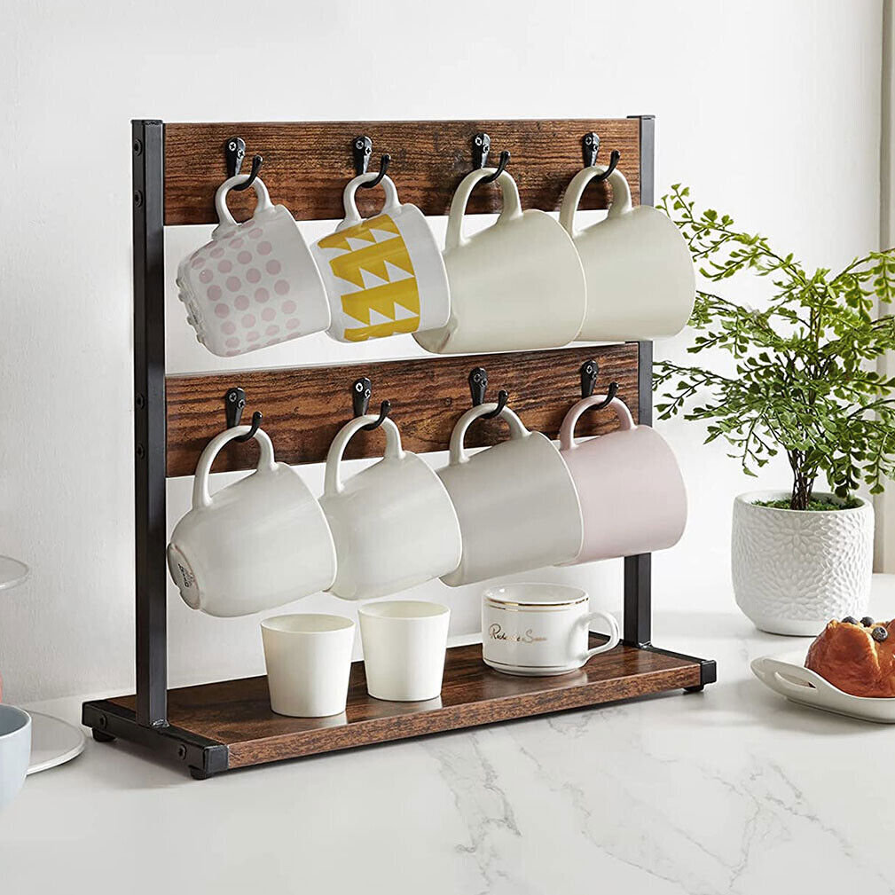 17 Stories Wooden Coffee Mug Holder Stand, Rustic Mug Rack for 16 ...