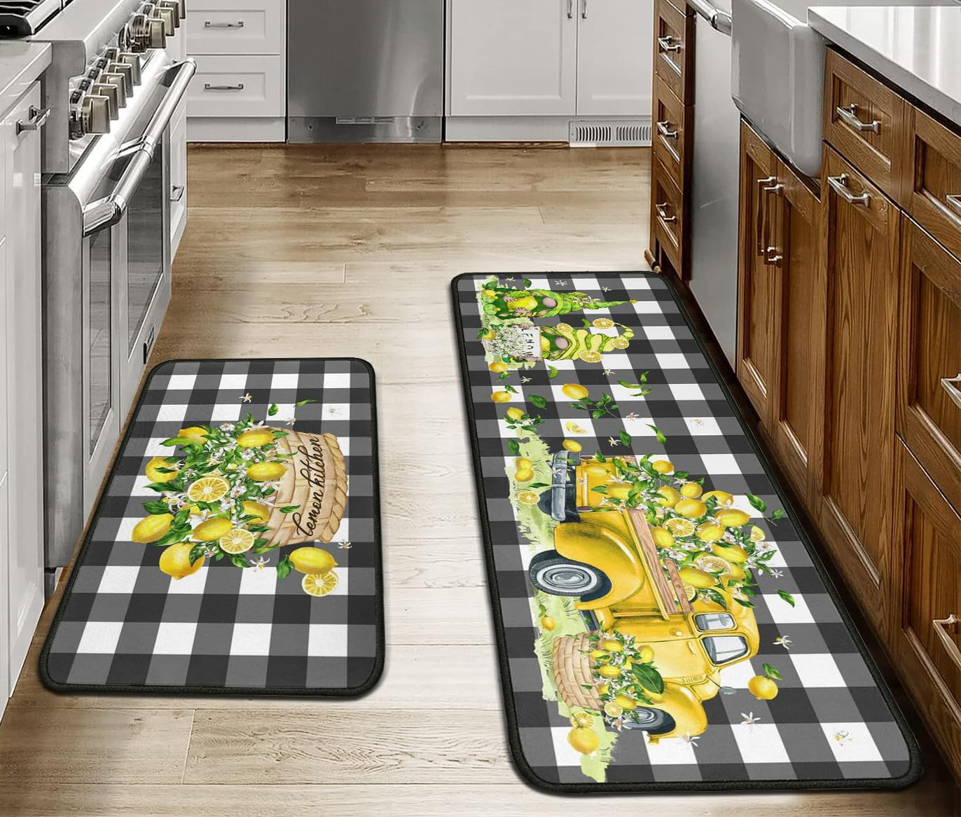 Rosalind Wheeler 2 Pieces Buffalo Plaid Lemon Kitchen Rugs Mats Non ...