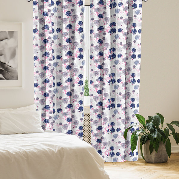 Ambesonne Swans 4-Panel Curtains, Spring Floral Gracious Animal, Pale ...