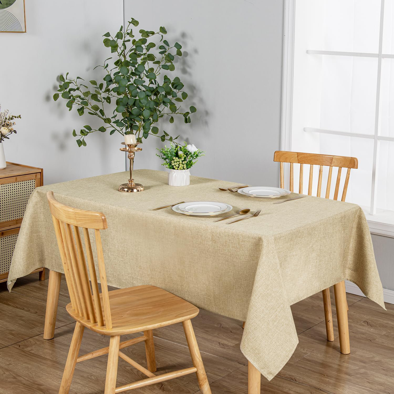 Latitude Run® Rectangle Table Cloth Faux Linen Farmhouse Tablecloth ...