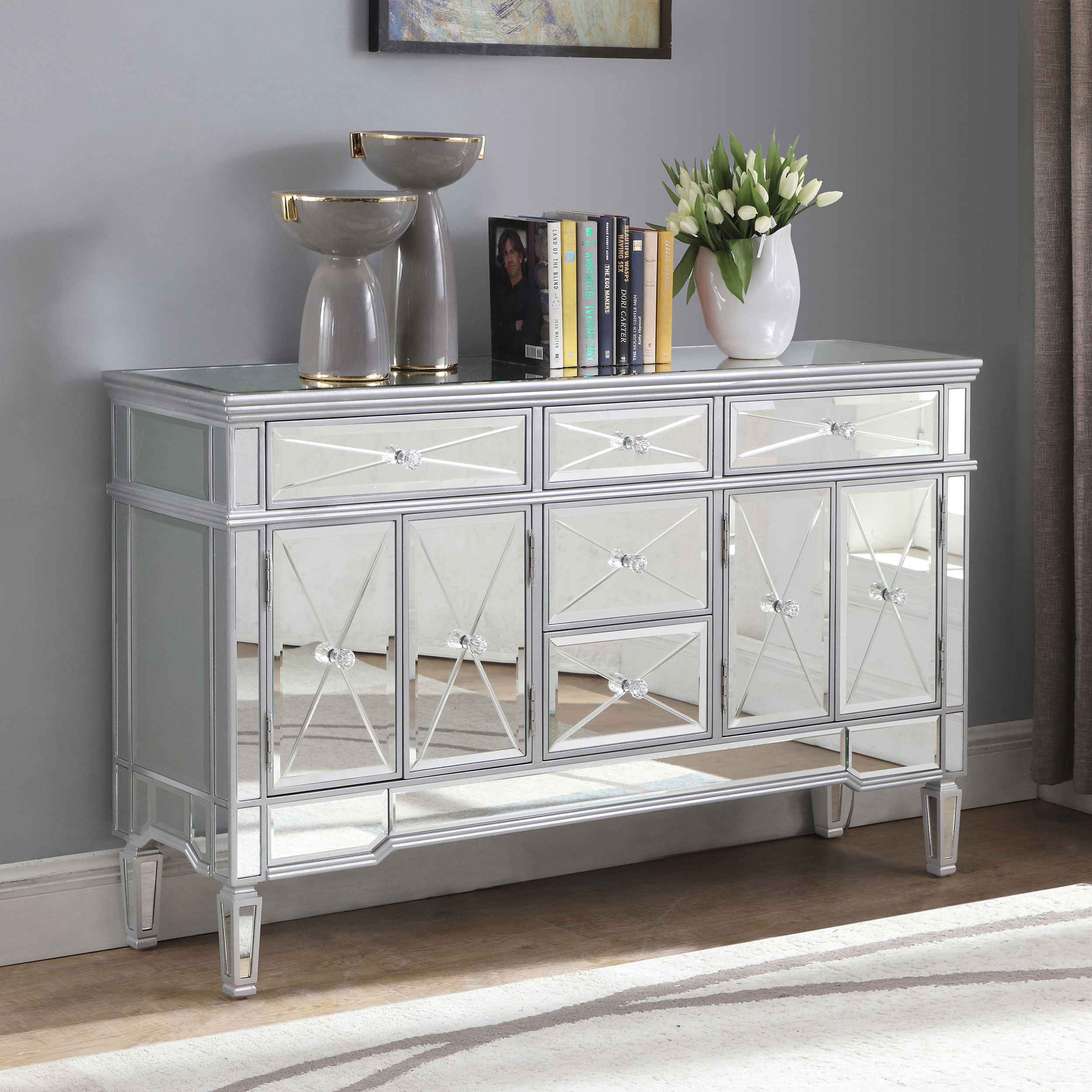 Rosdorf Park Duchess 5-Drawer Mirrored Storage Accent Cabinet Silver ...