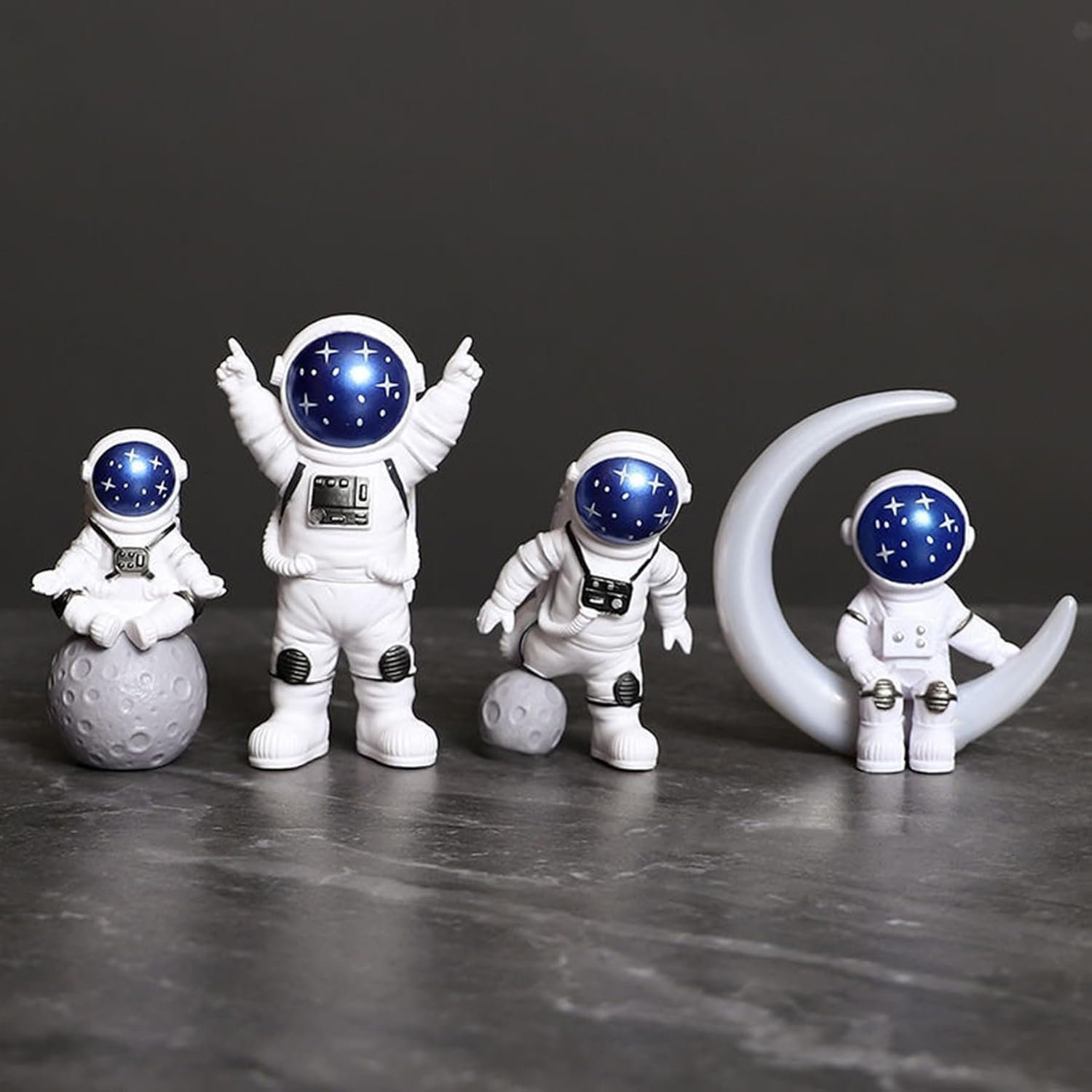 Latitude Run® Blue White Astronaut Statues Set of 4, Spaceman Sculpture ...