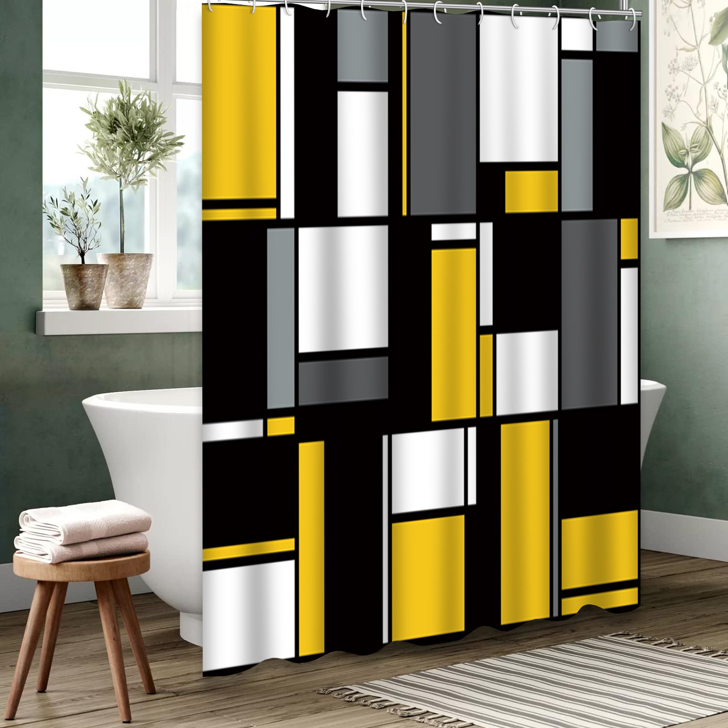 East Urban Home Yellow Squares Shower Curtain, 72X72", Waterproof For ...