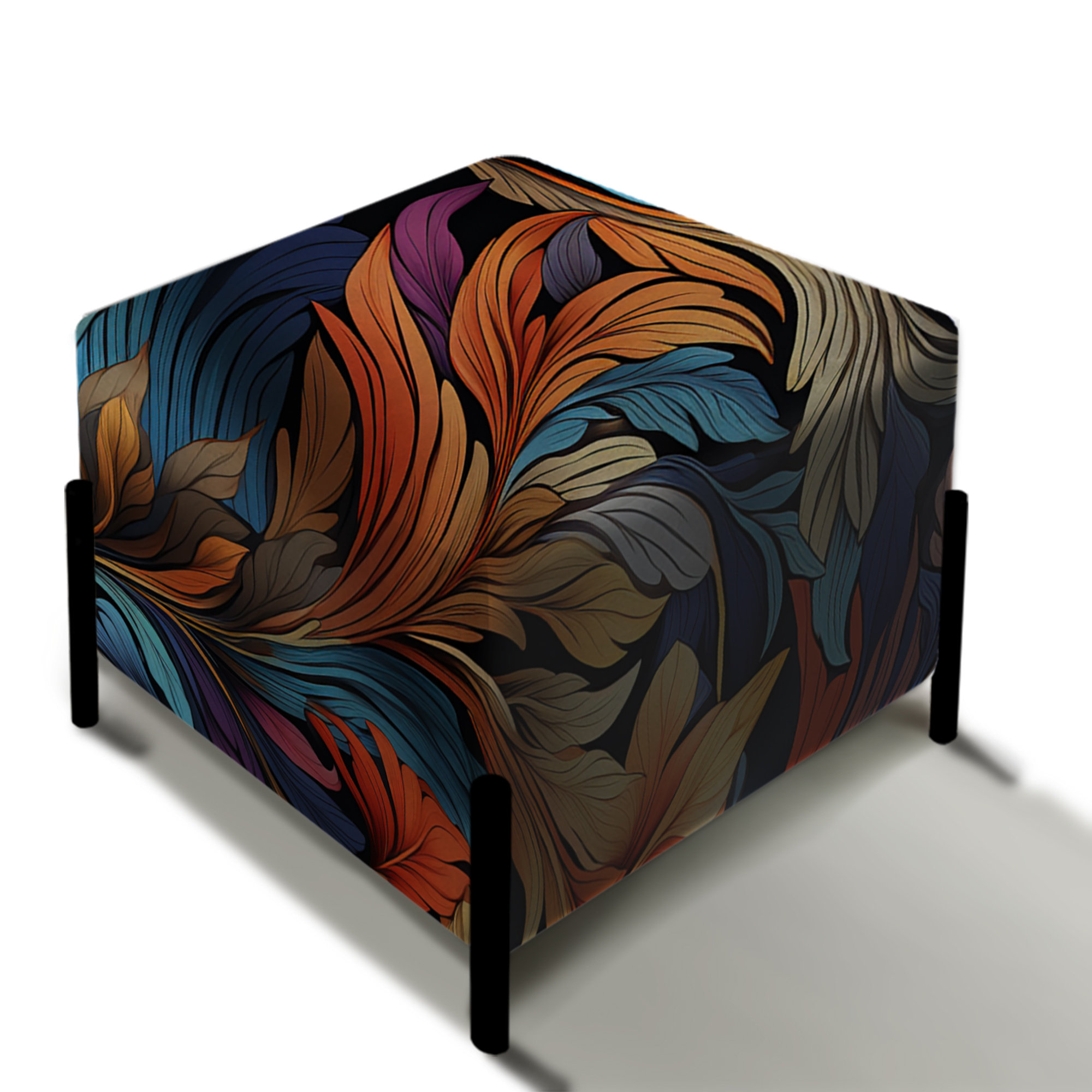 Design Art Enigma Feather Boho Pattern - Boho Square Ottoman | Wayfair
