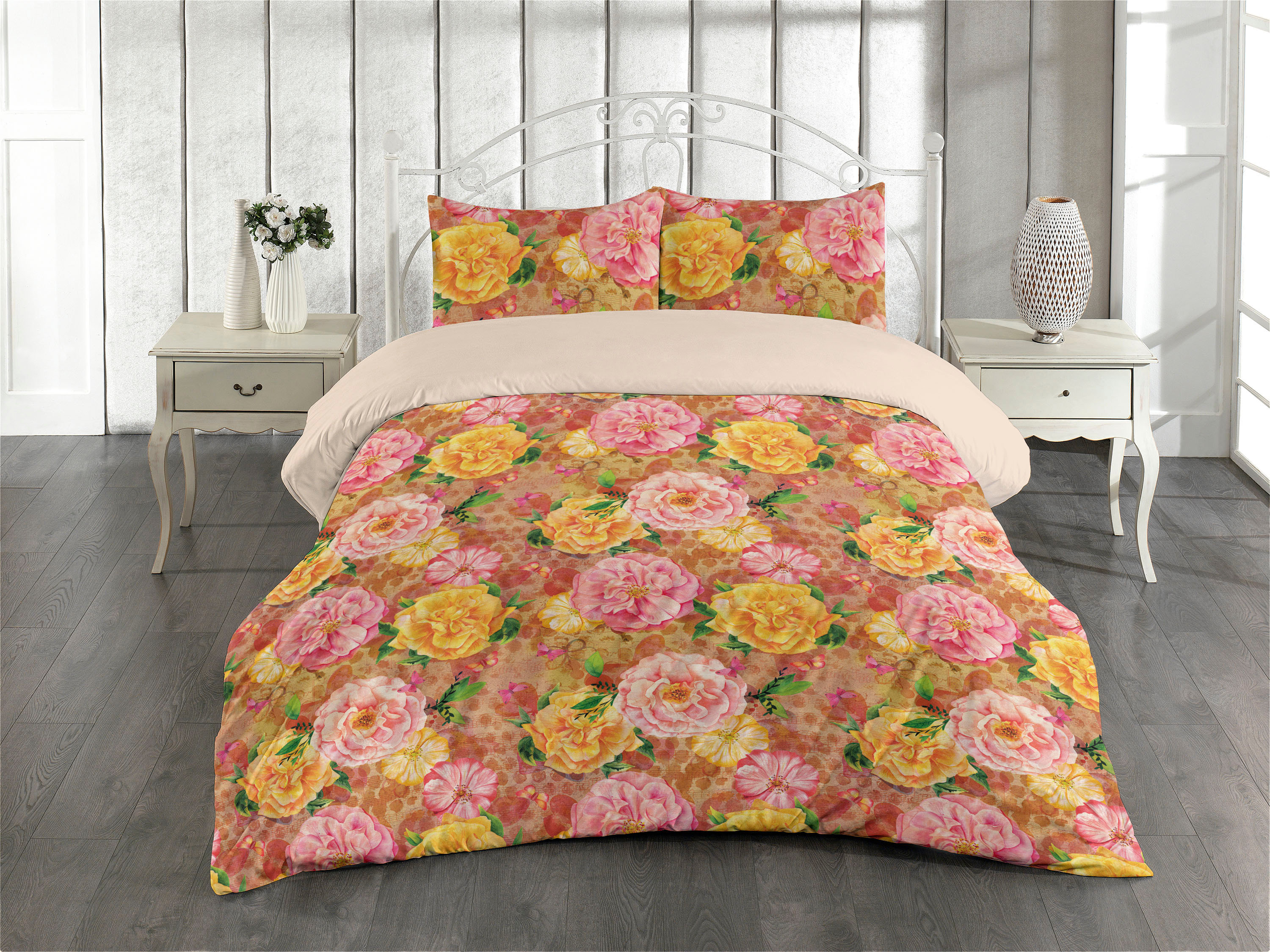 Ambesonne Rose Pattern Duvet Cover Set Flowers Nature Print Pale Pink ...