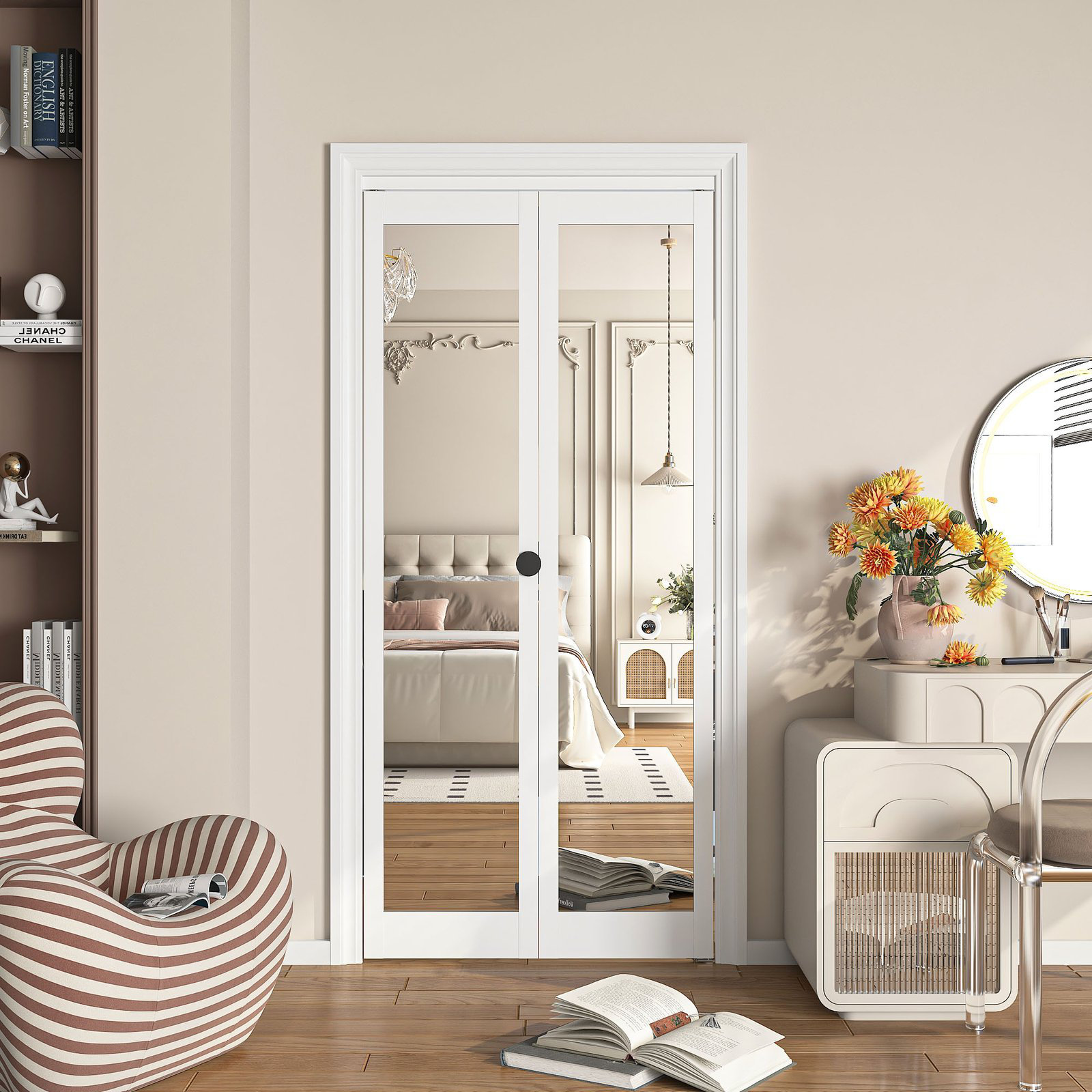 DKing 1 Lite BiFold Mirror Closet Door Manufactured Wood Pantry Door ...