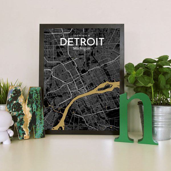 OurPoster.com 'Detroit City Map' Graphic Art Print Poster in Luxe | Wayfair