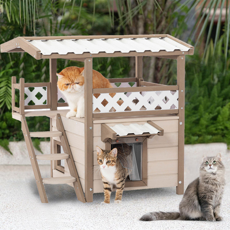 Tucker Murphy Pet™ Grainne Double Solid Wood Cat House, Indoor Outdoor ...