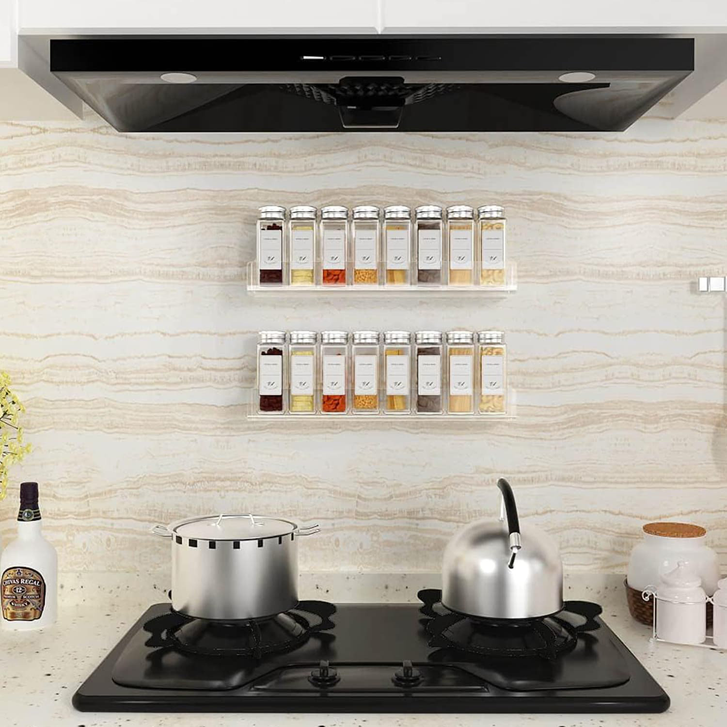 Latitude Run® Acrylic Spice Rack Wall Mount, 4-Pack Hanging Spice Rack ...