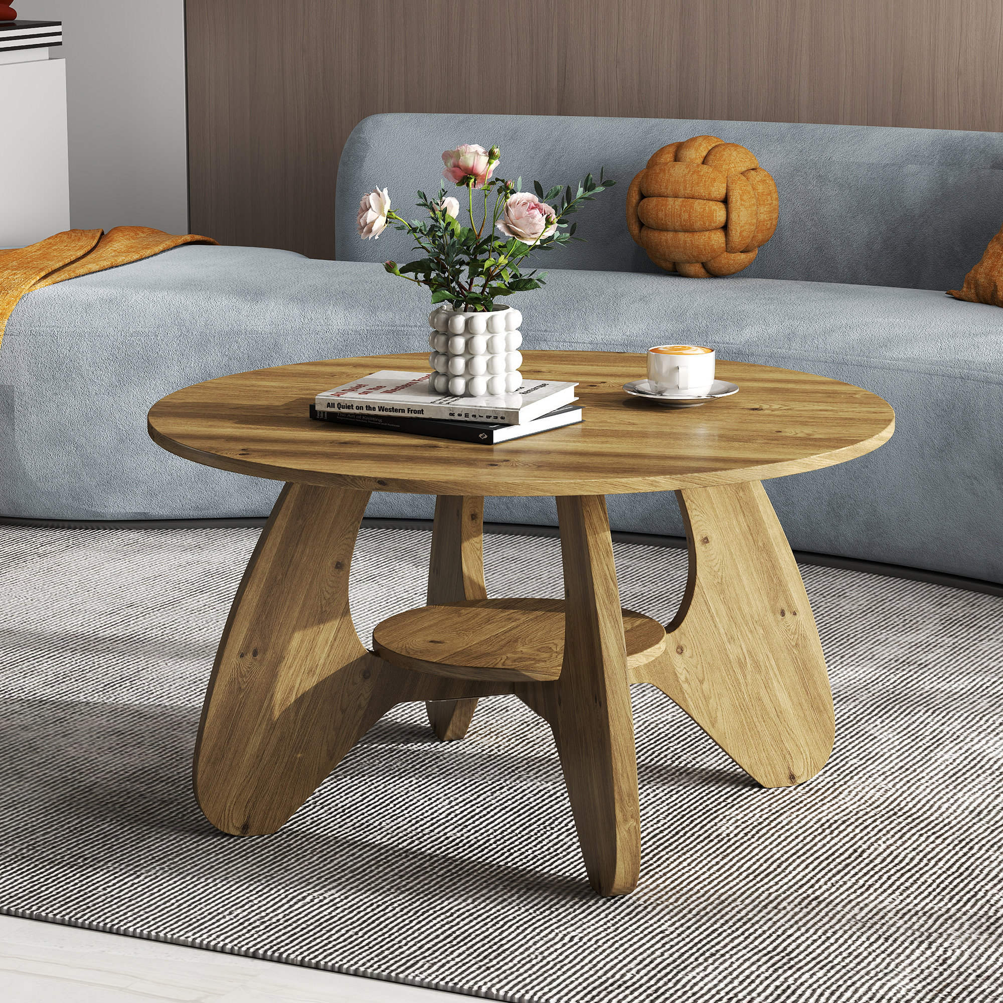 Mercer41 31.5" Circle Coffee Table for Living Room, 2-Tier Wood Accent ...