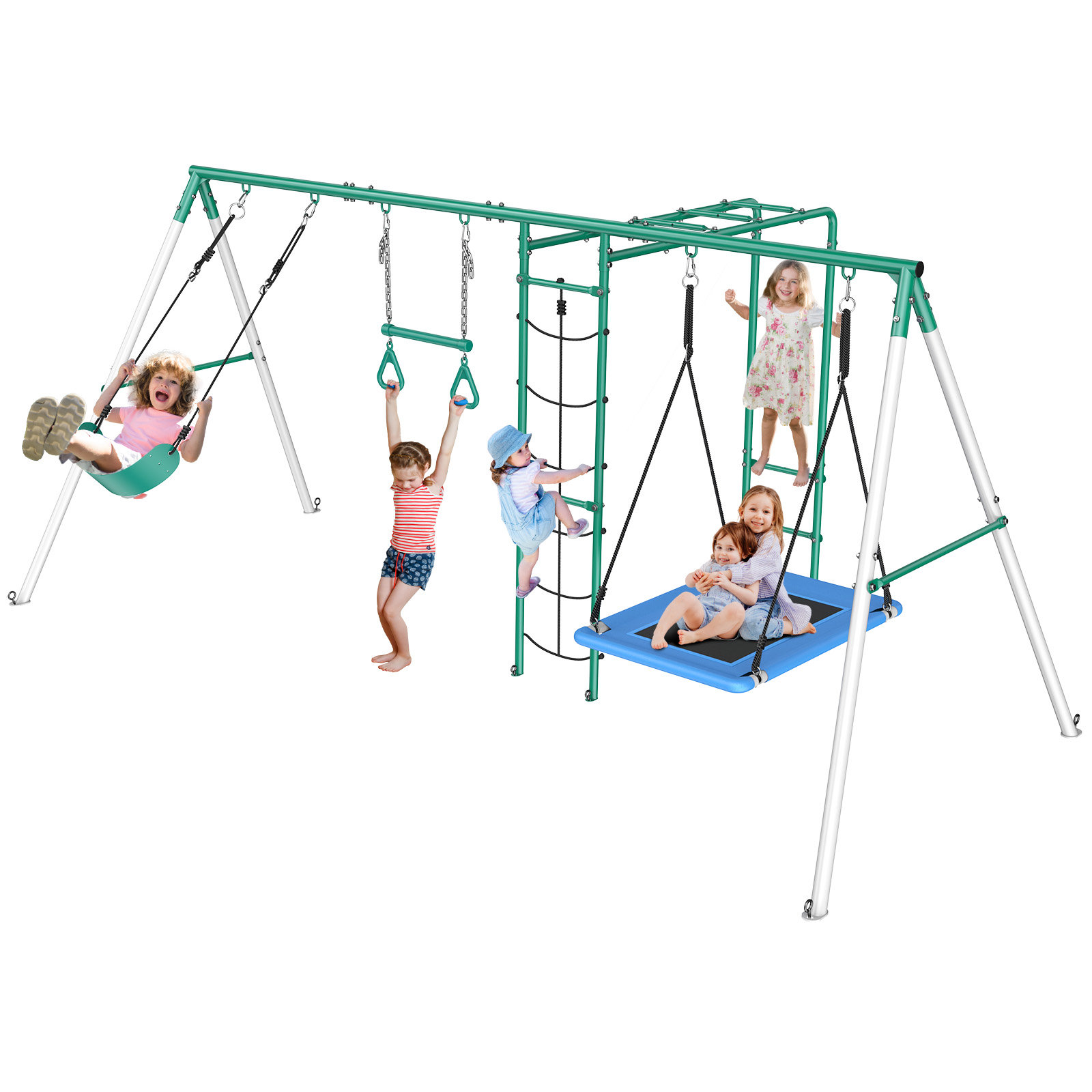 Klo Kick Swing Sets For Backyard With Monkey Bars, Belt Swing, Platform ...