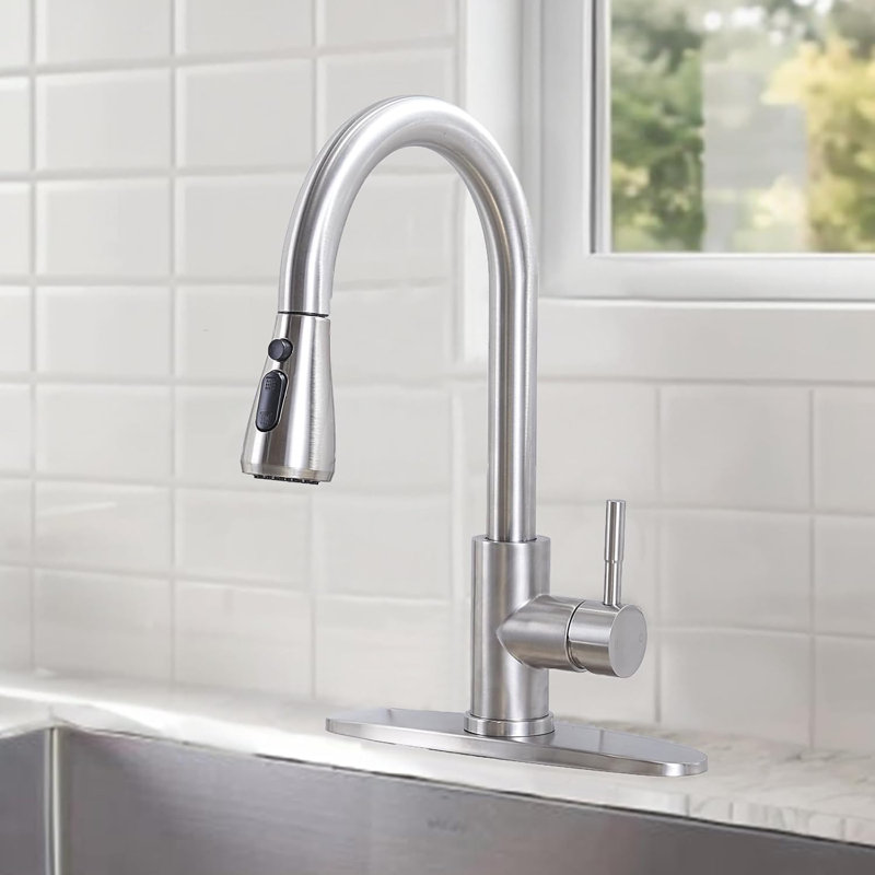 Ufaucet Brushed Nickel Single Handle Kitchen Faucet with Pull Down ...