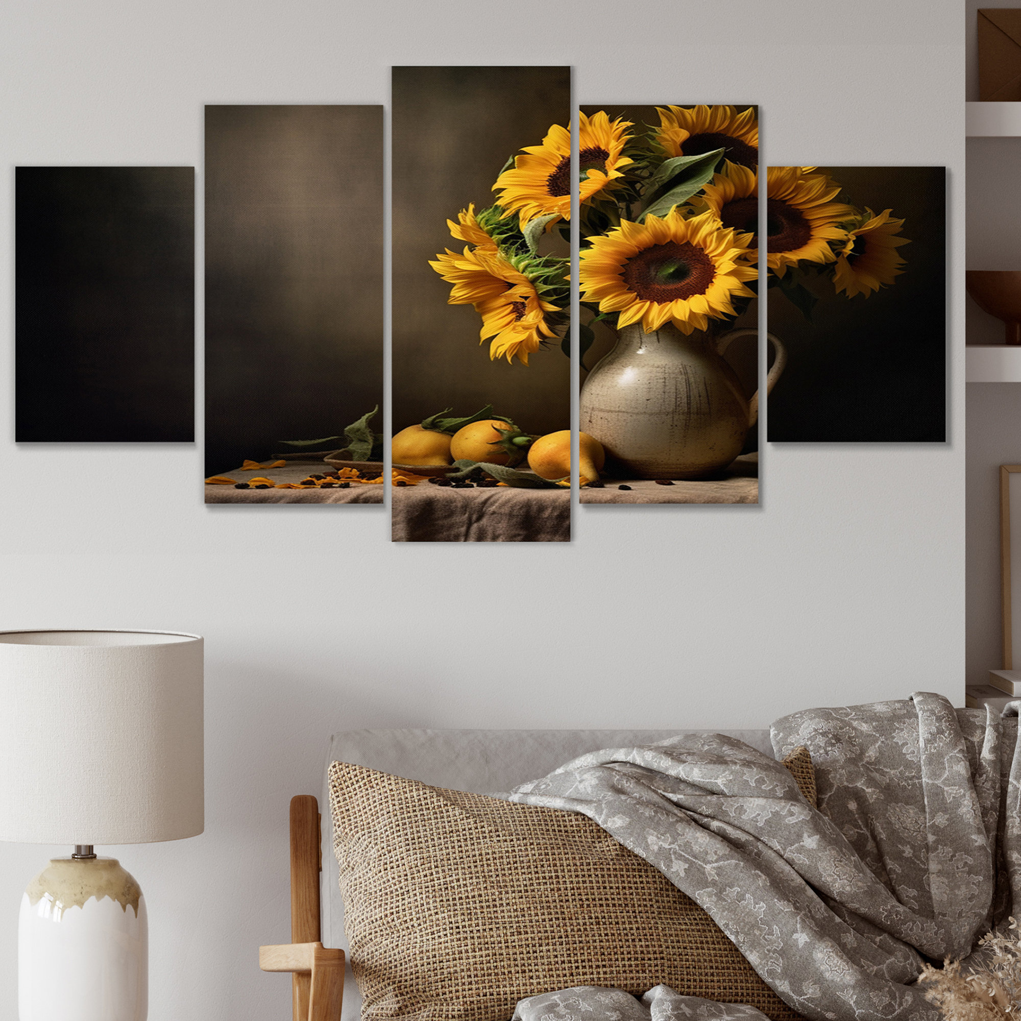 Design Art Golden Sunflower Still Life III - 5 Piece No Frame Print on ...