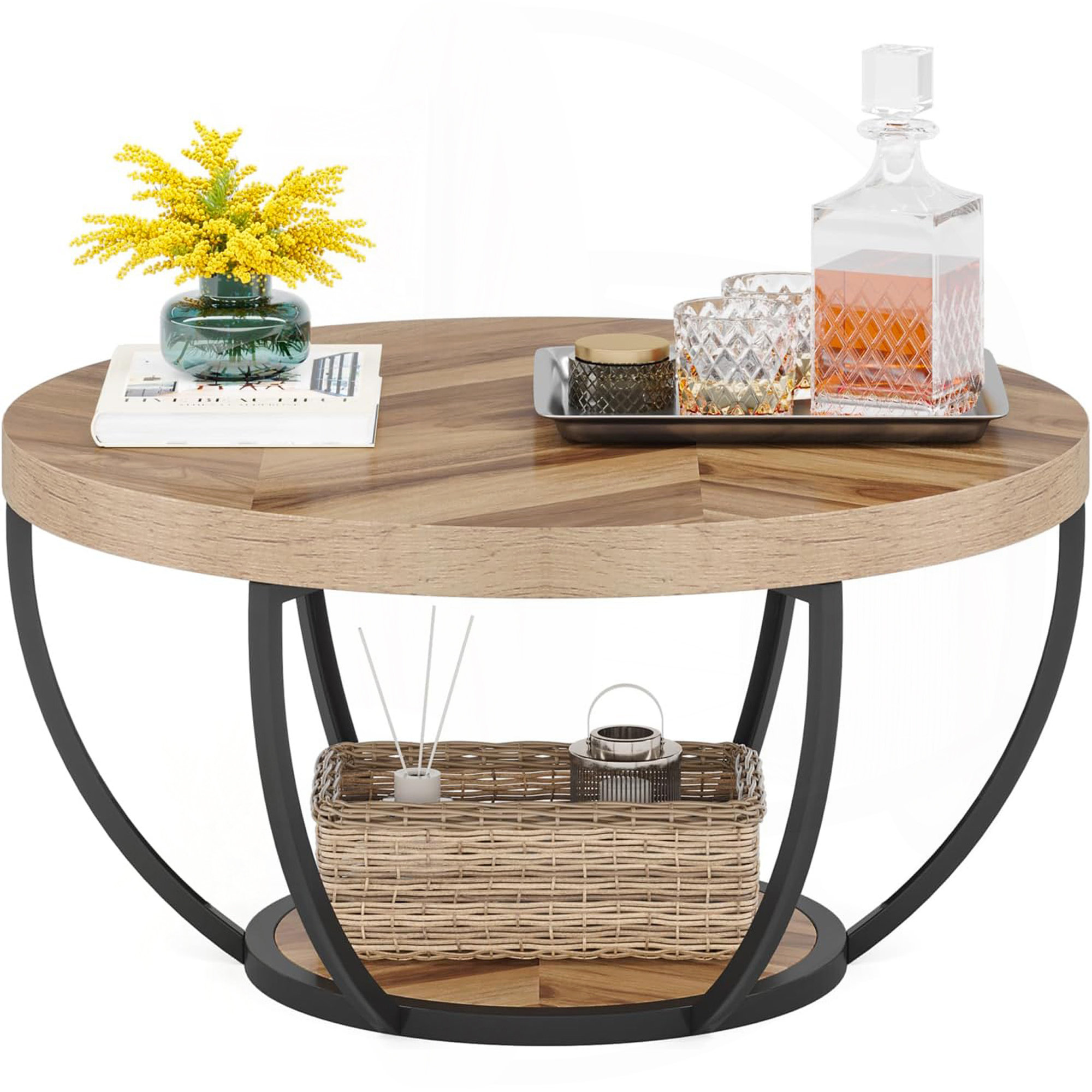 George Oliver Round Coffee Table, 31.7" Wooden 2-Tier Circle Coffee ...