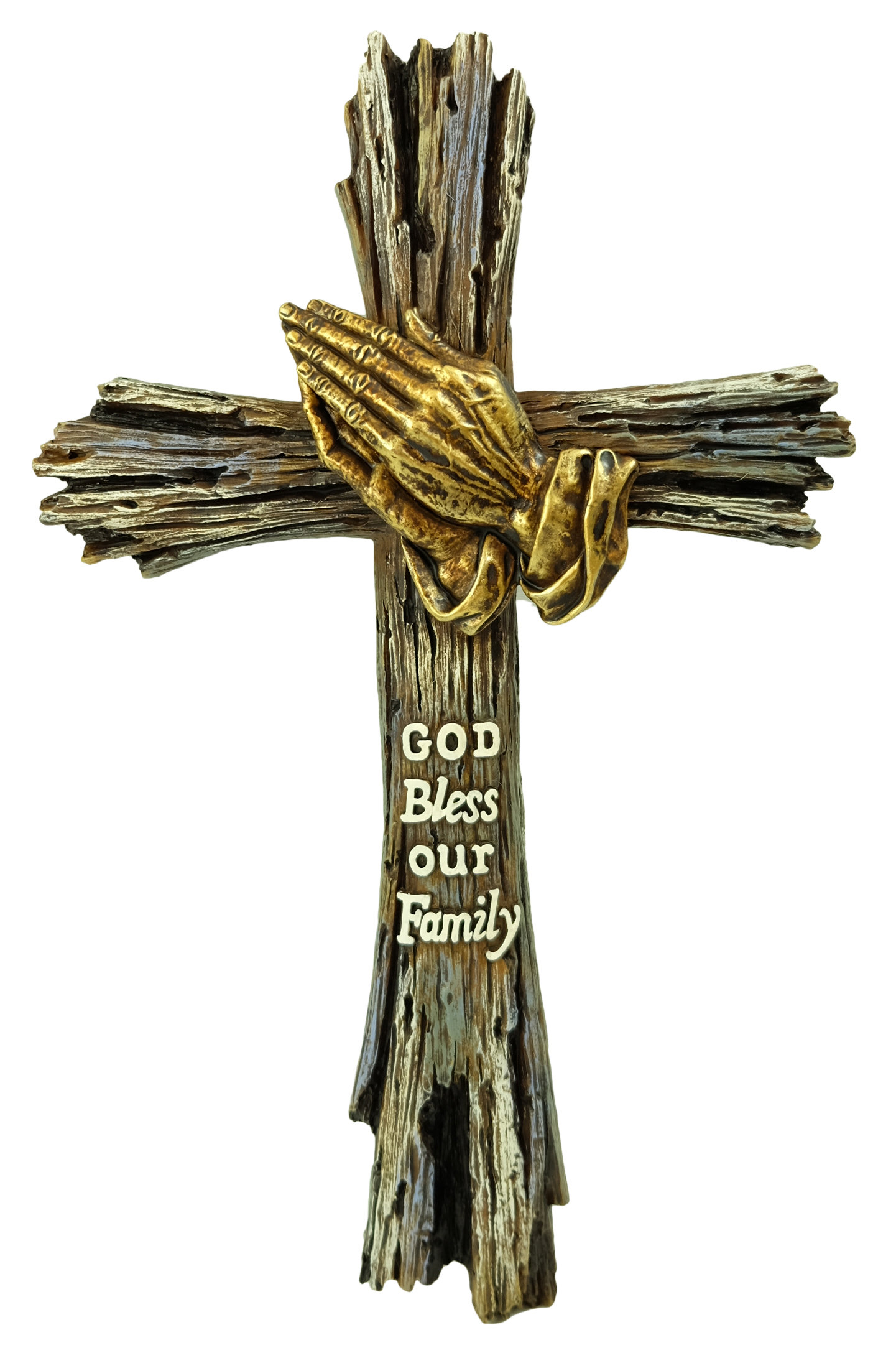 Trinx Polyresin Distressed Wood "God Bless Our Family" Praying Hands ...