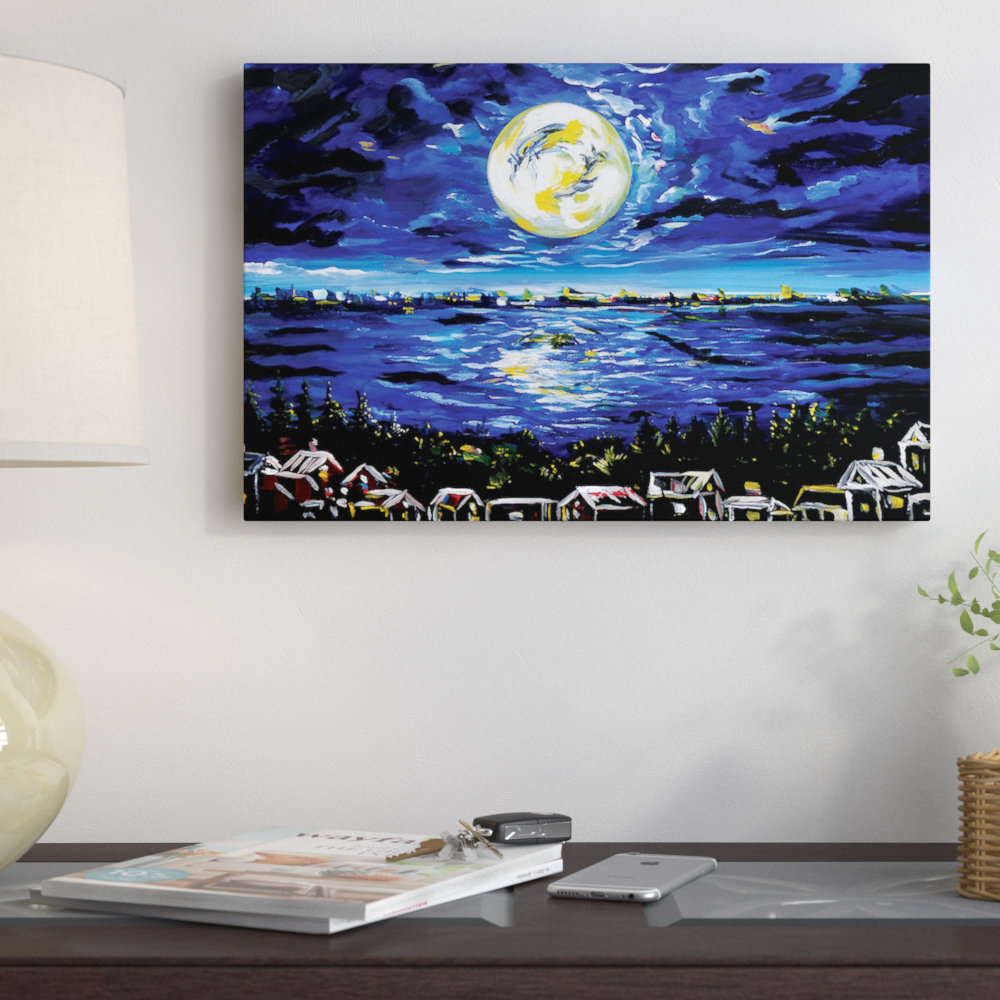 East Urban Home Moon Landscape Painting Print on Wrapped Canvas | Wayfair