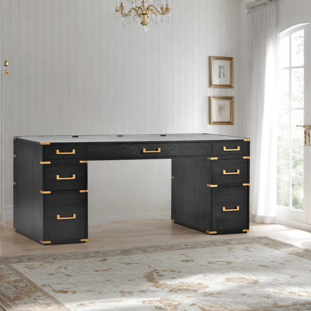 Everly Quinn Classic Executive Desk Writing Desk with USB Ports, Hidden ...